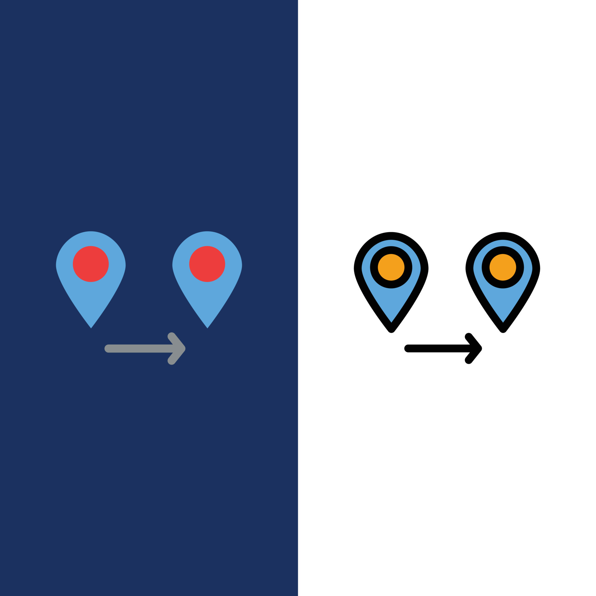 Gps Location Map Icons Flat And Line Filled Icon Set Vector Blue