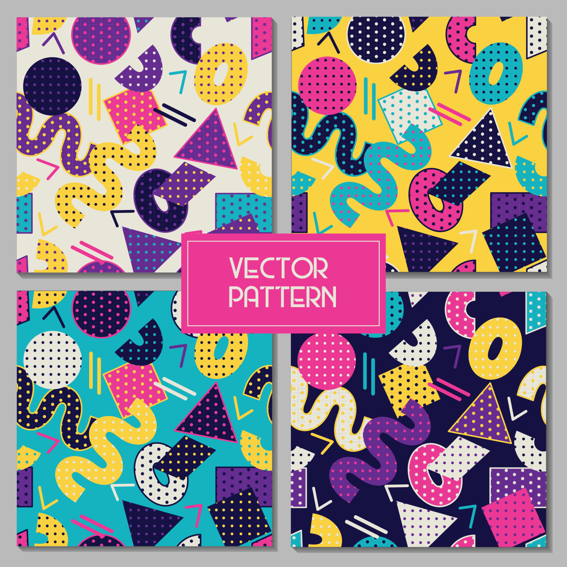 Geometric fun dotted colorful curve, wiggly, squiggly, square, triangle ...