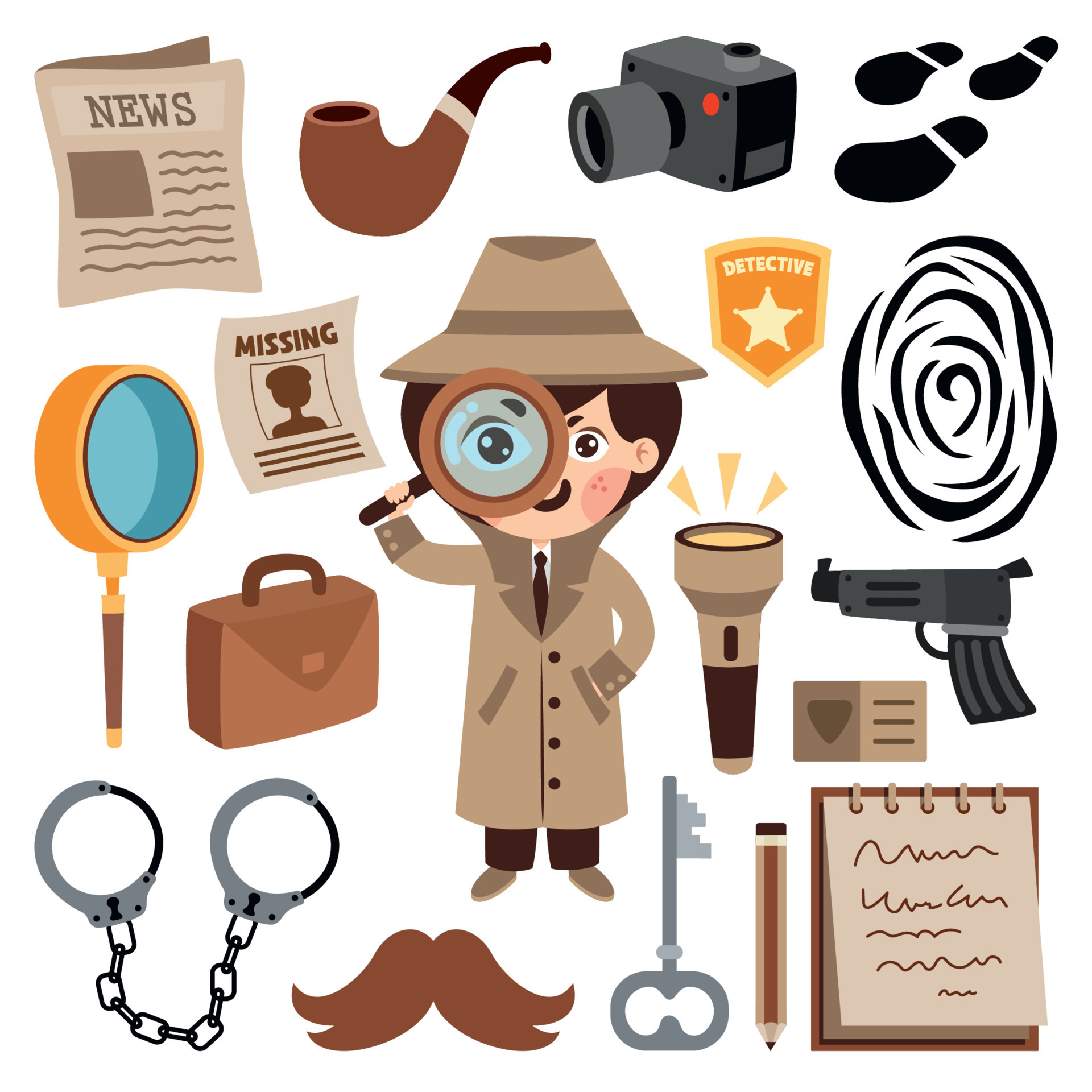 Set Of Various Detective Elements 13439084 Vector Art At Vecteezy