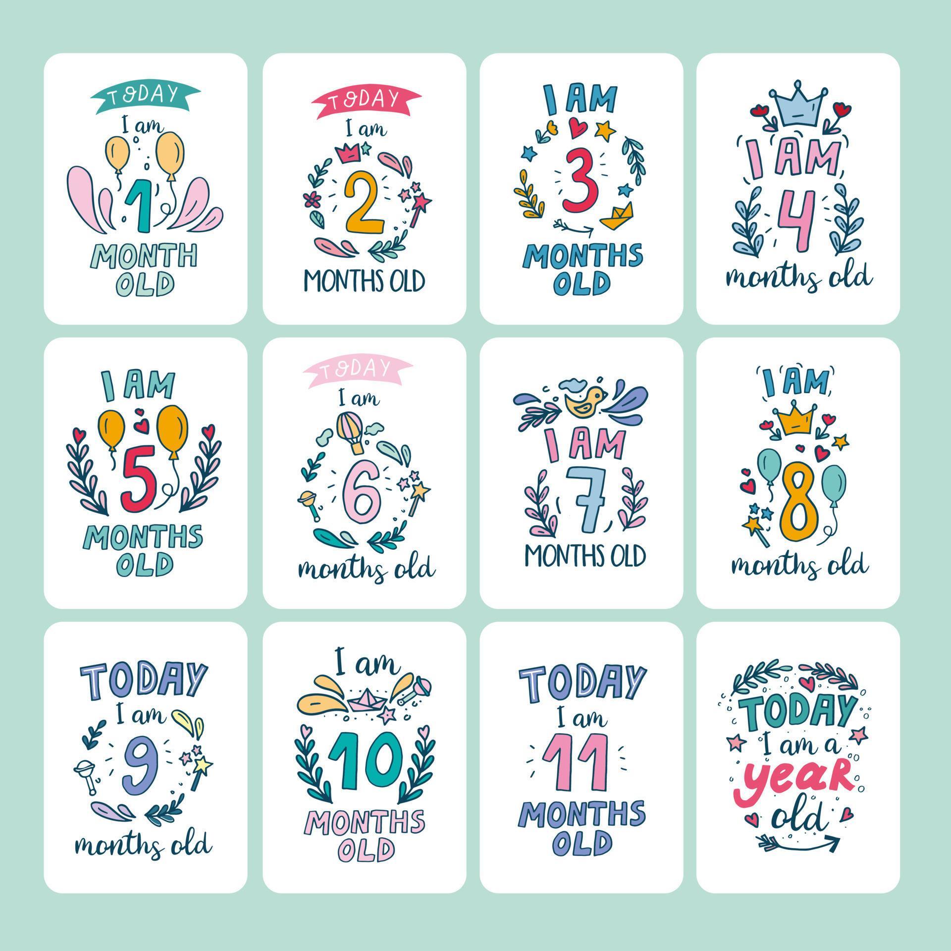 Baby Milestone cards 13440982 Vector Art at Vecteezy