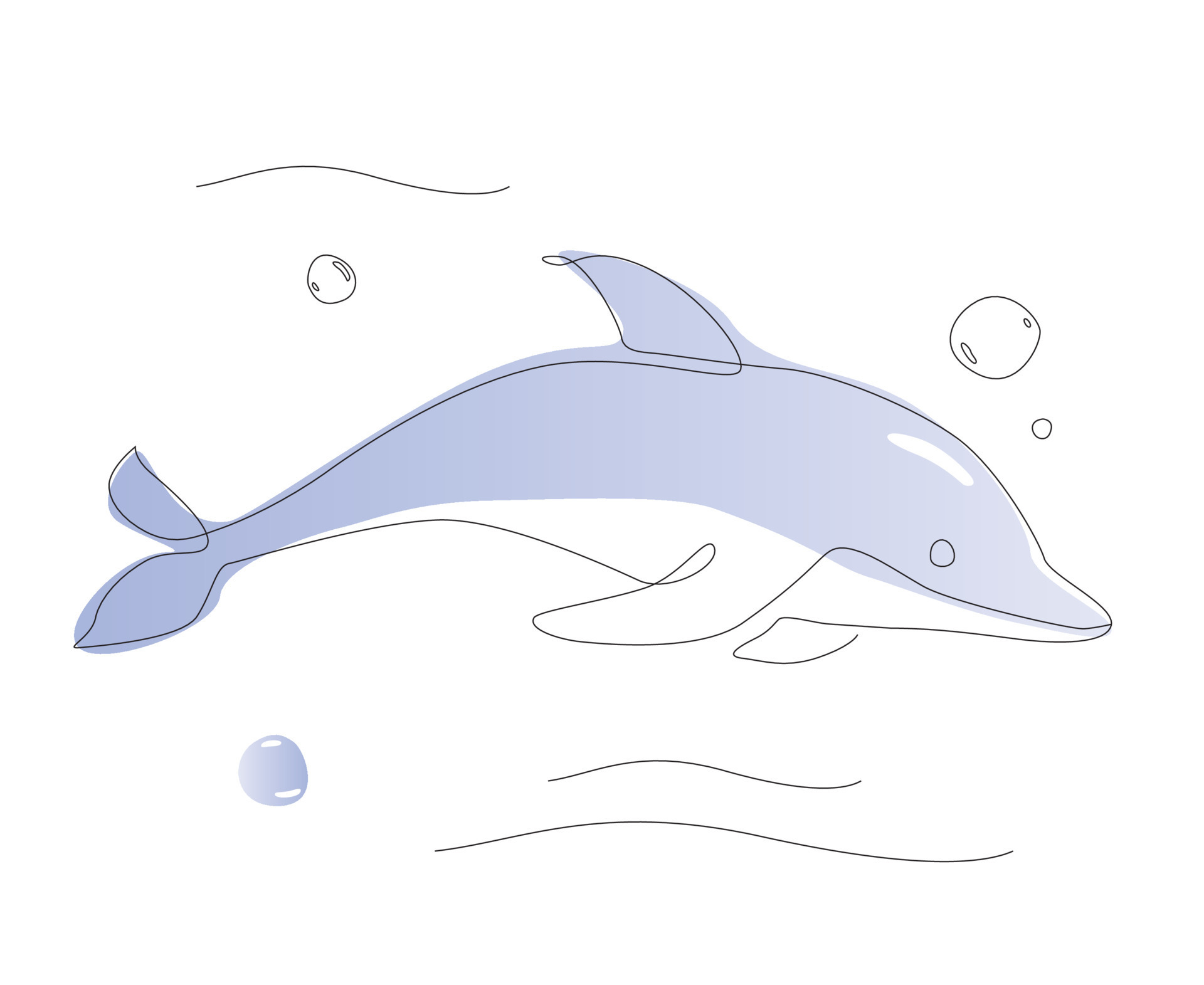 One line dolphin illustration. Sea life mammal line art vector. Cute ...