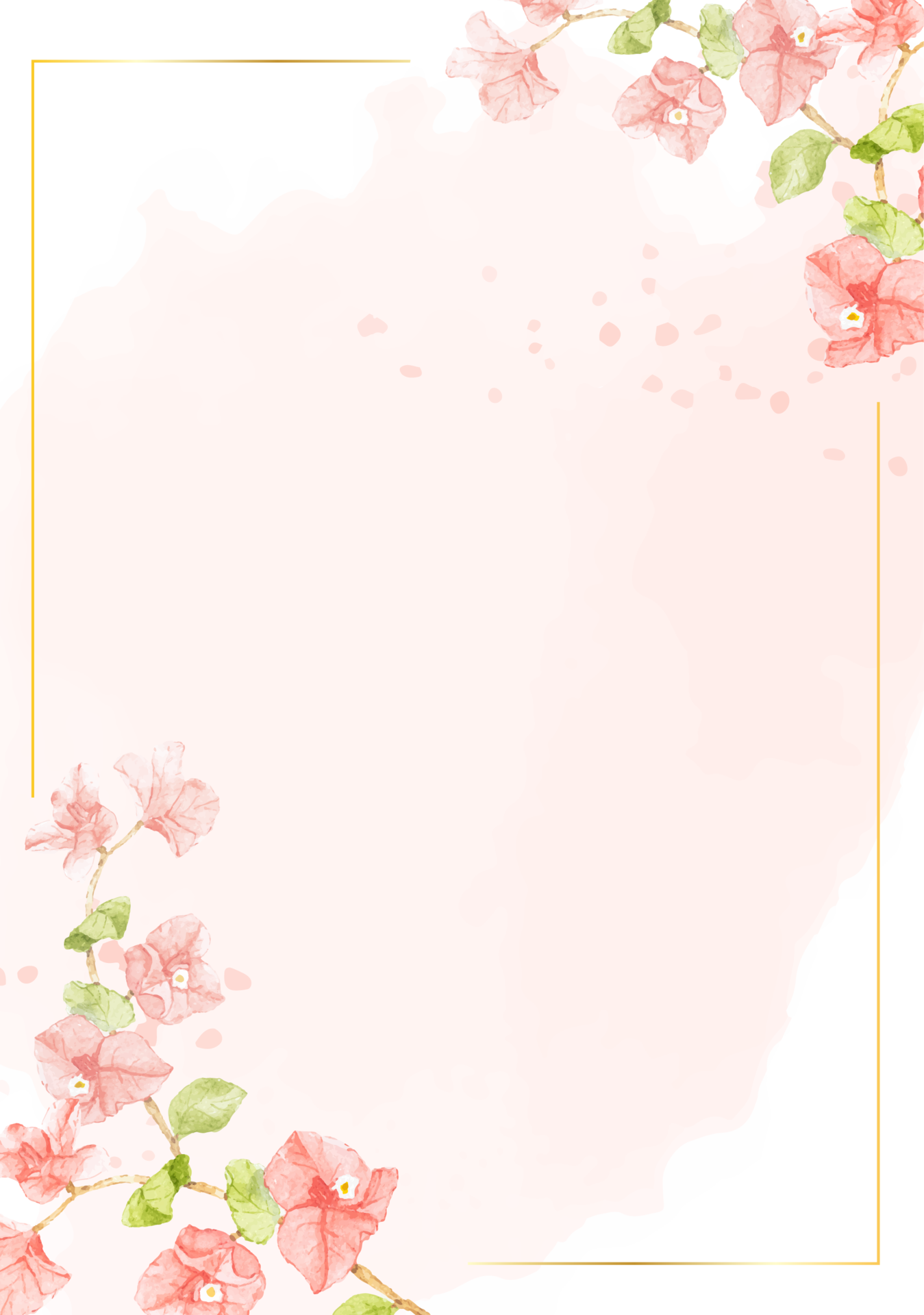 watercolor pink Bougainvillea with golden frame for wedding or birthday ... watercolor pink Bougainvillea with golden frame for wedding or birthday ...