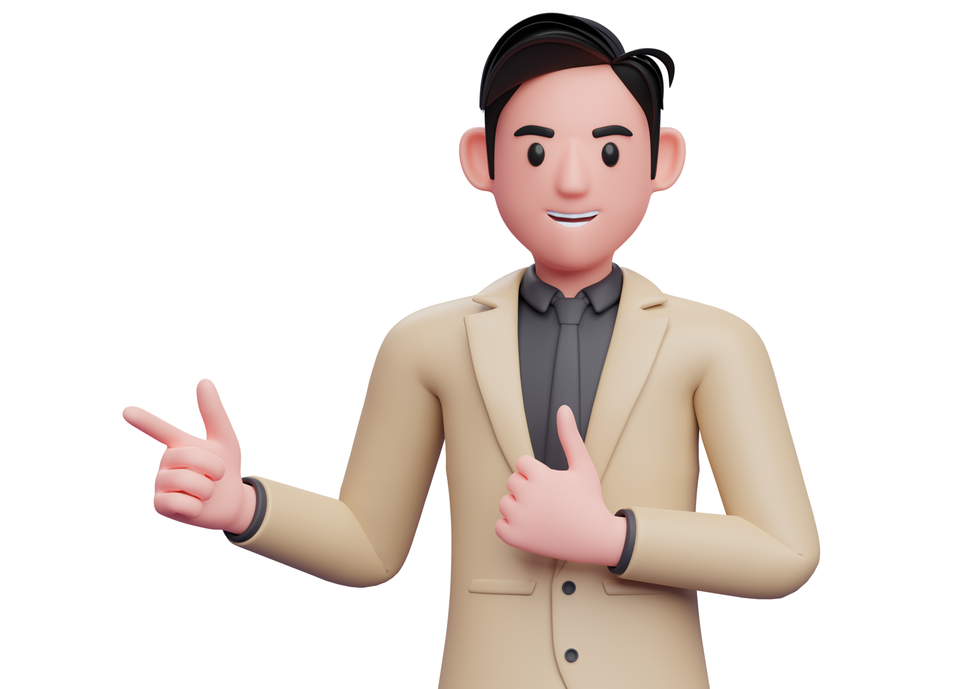 Businessman in brown suit pointing and thumbs up, close up 3D ... Businessman in brown suit pointing and thumbs up, close up 3D ...