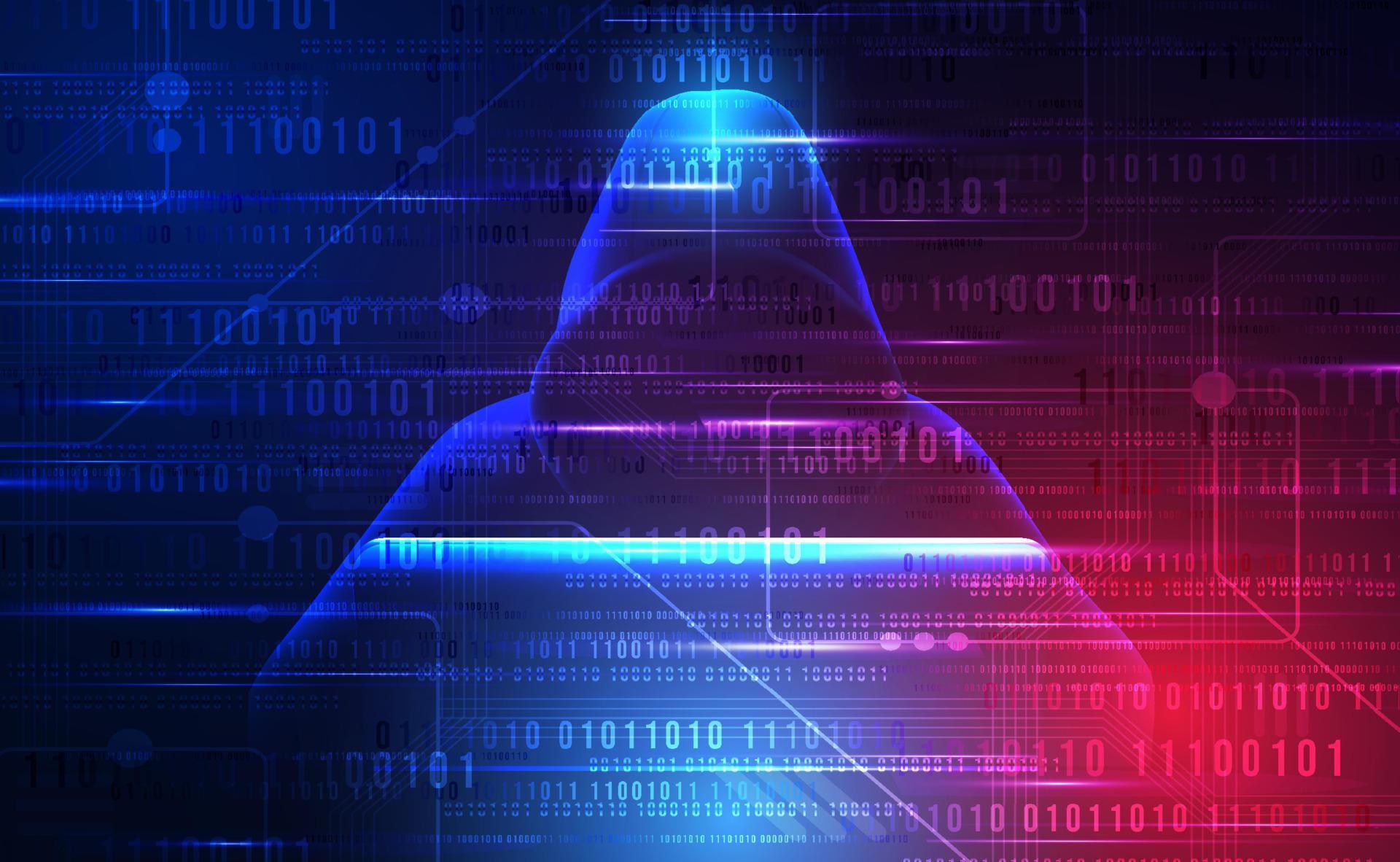 Hacker data security technology blue background, data secure theft, crime hack digital tech ...