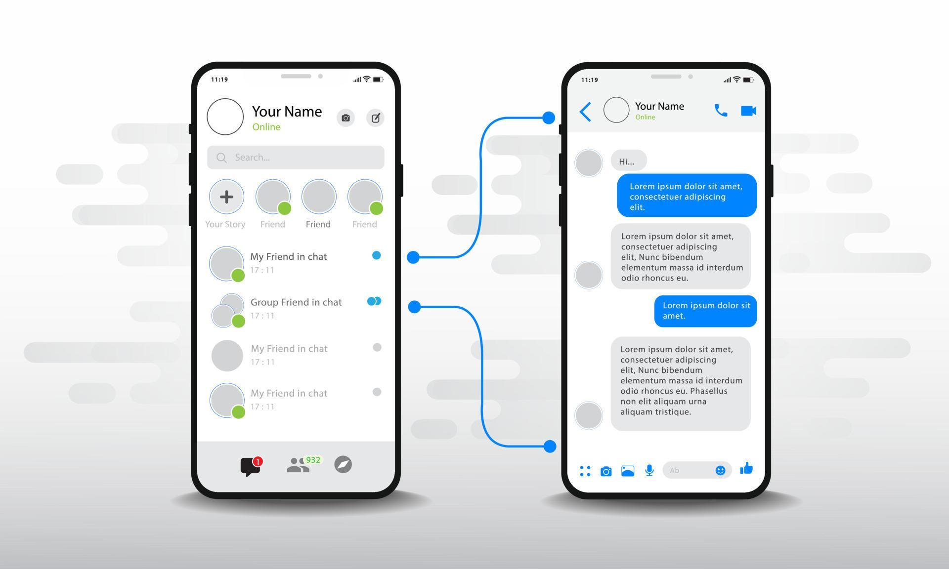 Chat Ui Application Design Concept Social Network Messenger Communication Service Screen