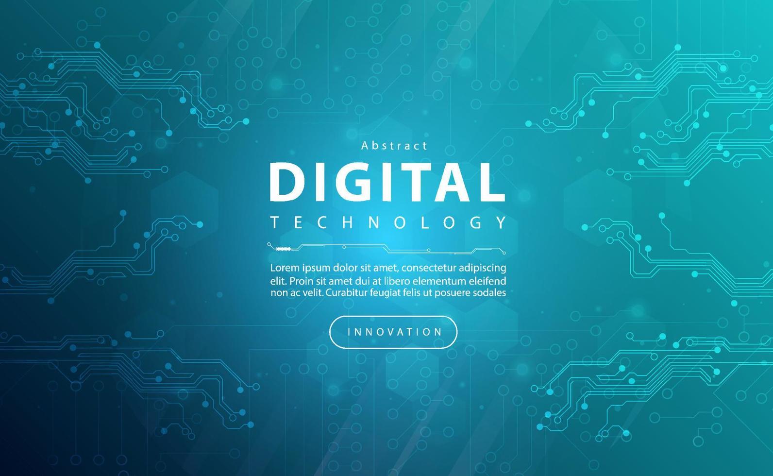 Digital technology banner blue green background concept with technology ...