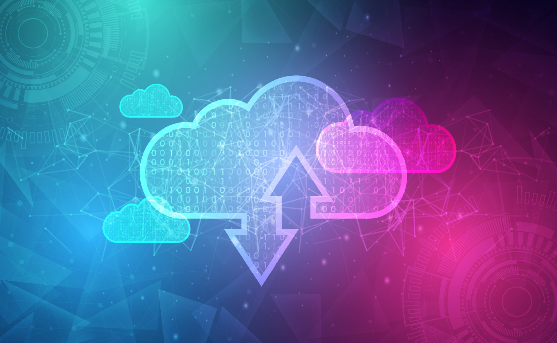 Digital technology cloud service blue pink background concept, technology cloud computing ...