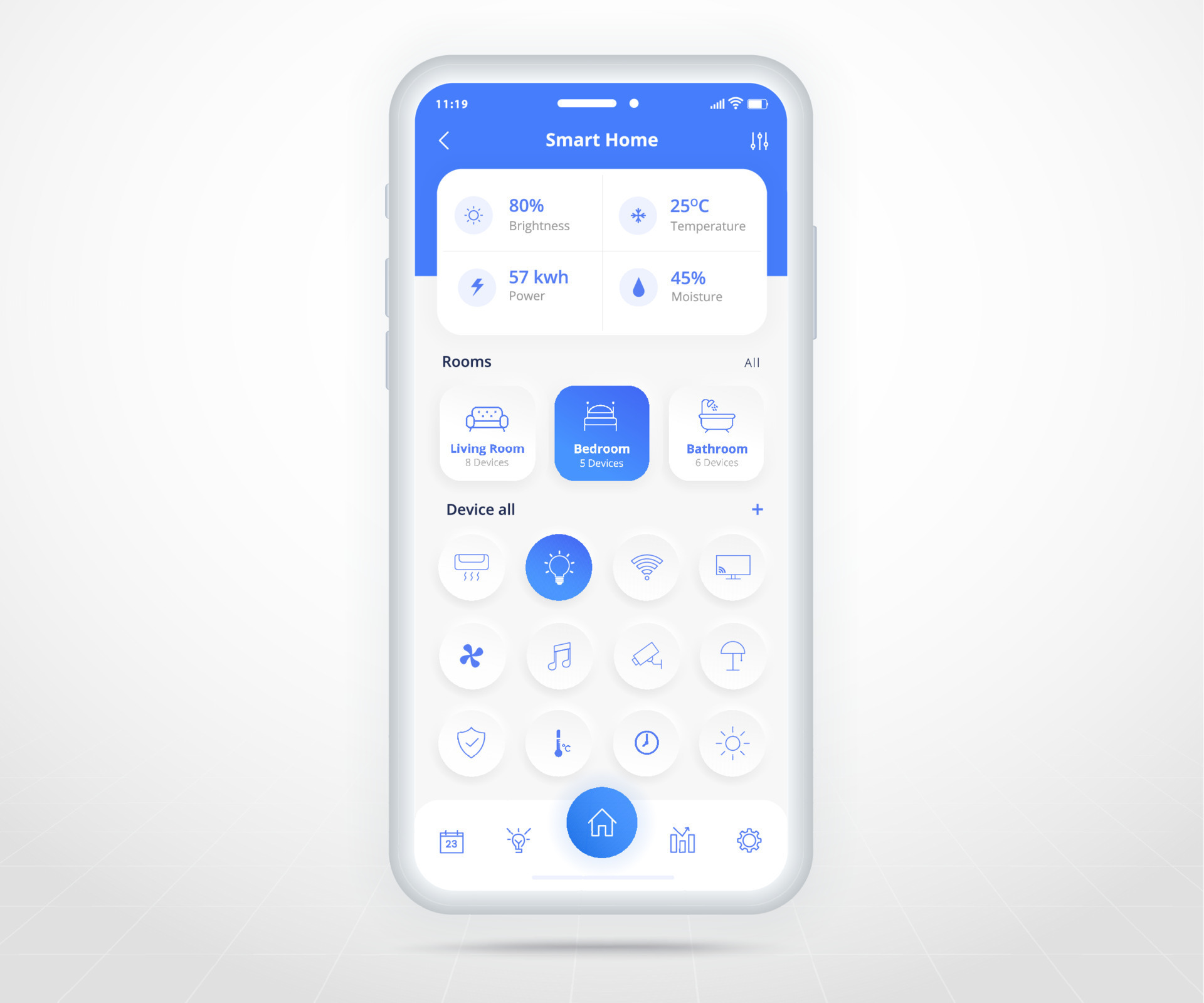 Smartphone smart home controlled app UX UI, IOT Internet of things technology, Digital future ...