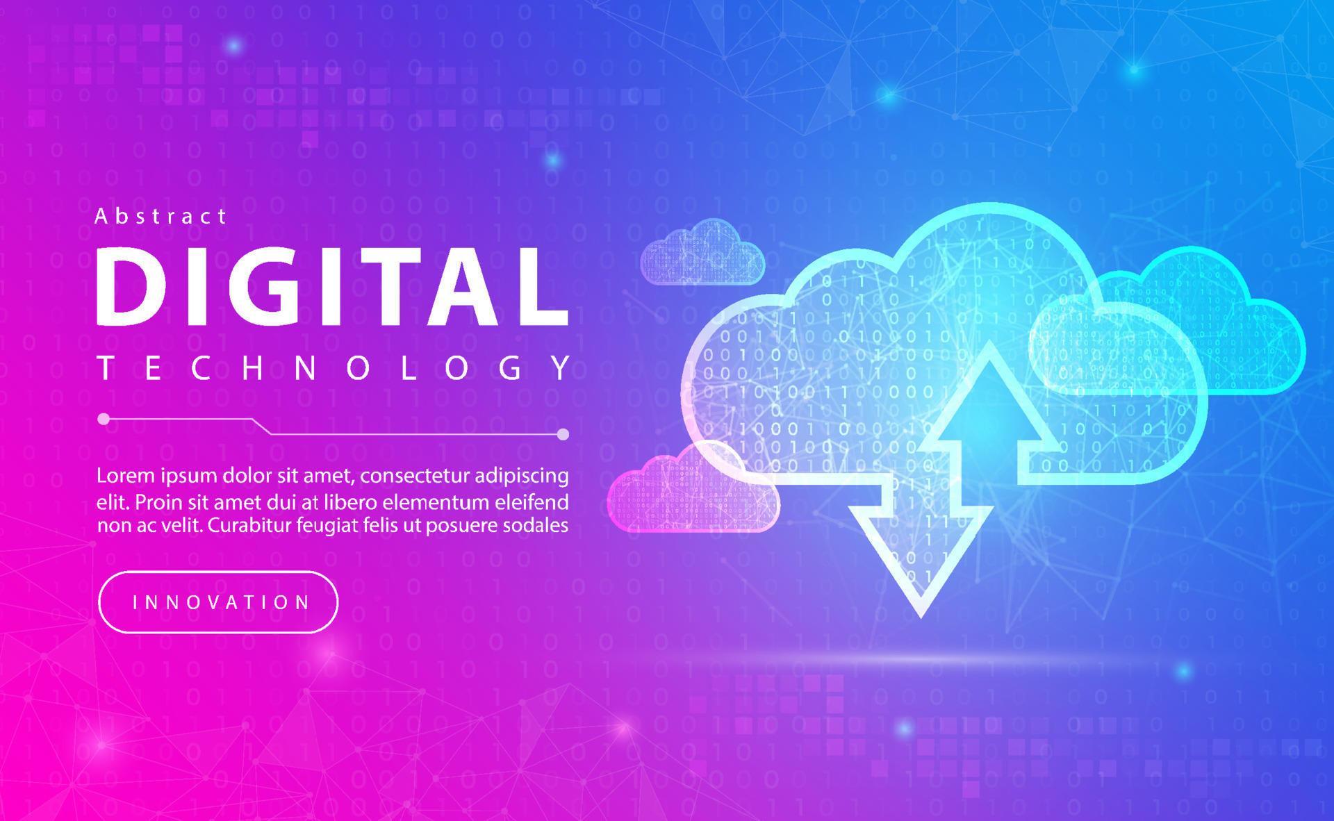 Digital technology and Cloud computing banner pink blue background concept with technology line ...
