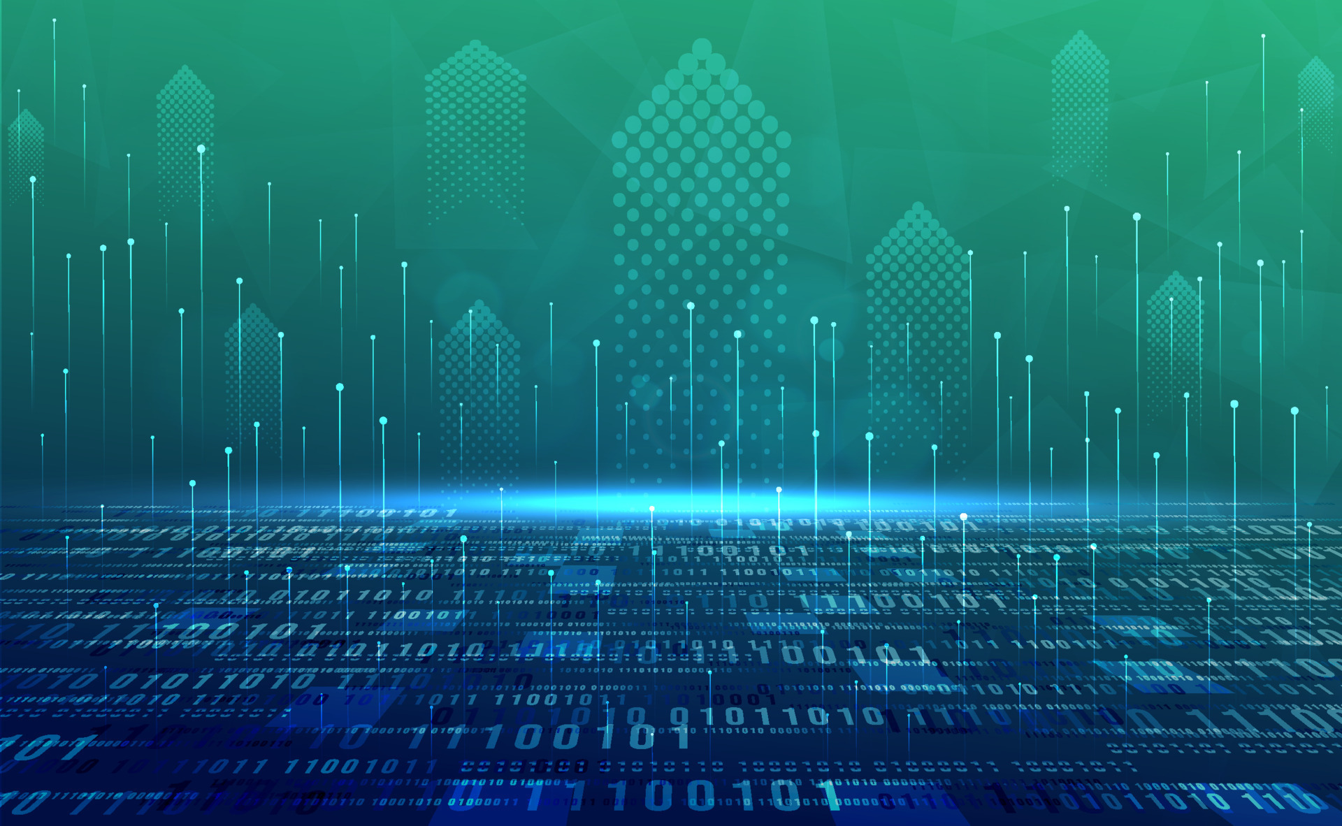 Digital Technology Banner Green Blue Background Cyber Technology