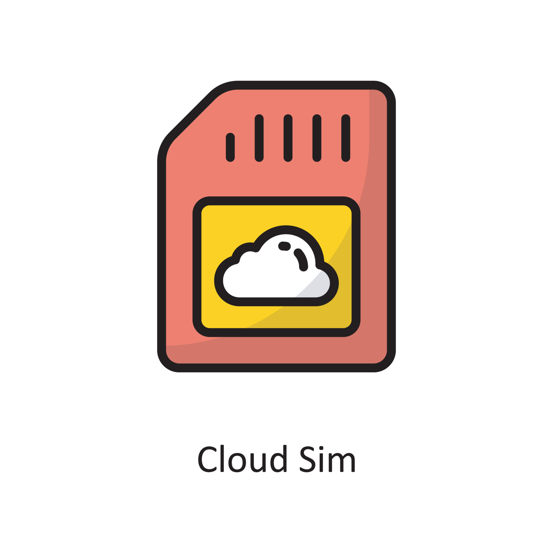 Cloud Sim Vector Filled Outline Icon Design illustration. Cloud Computing Symbol on White ...