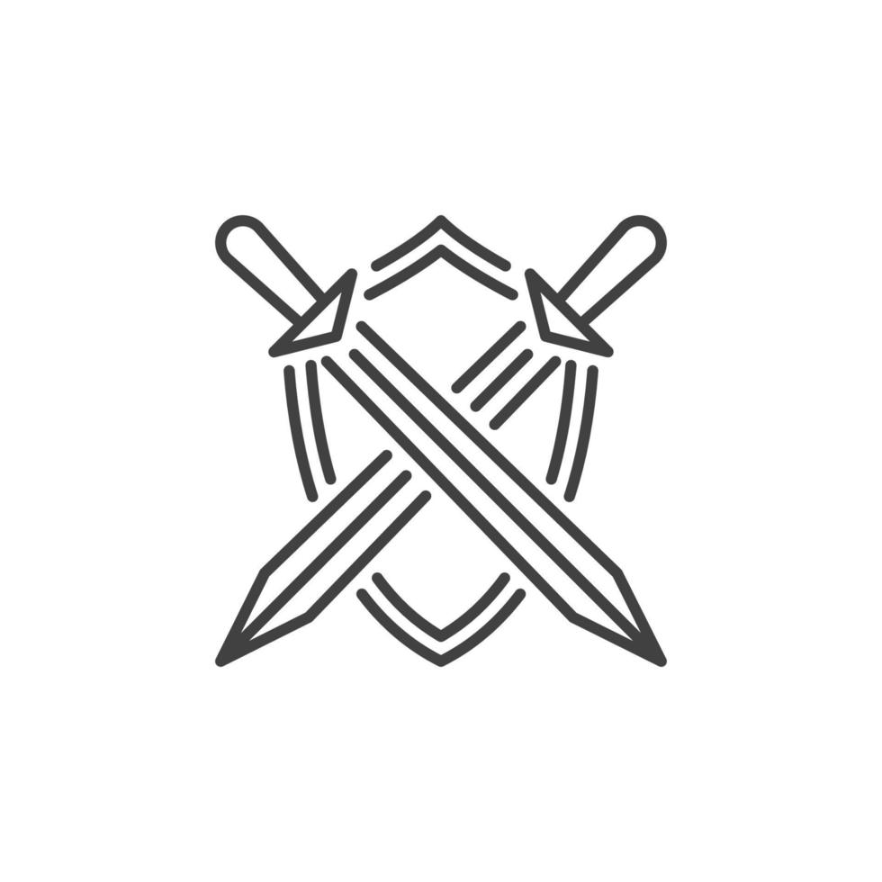 Crossed Swords with Shield vector icon in thin line style 13448330 Vector Art at Vecteezy