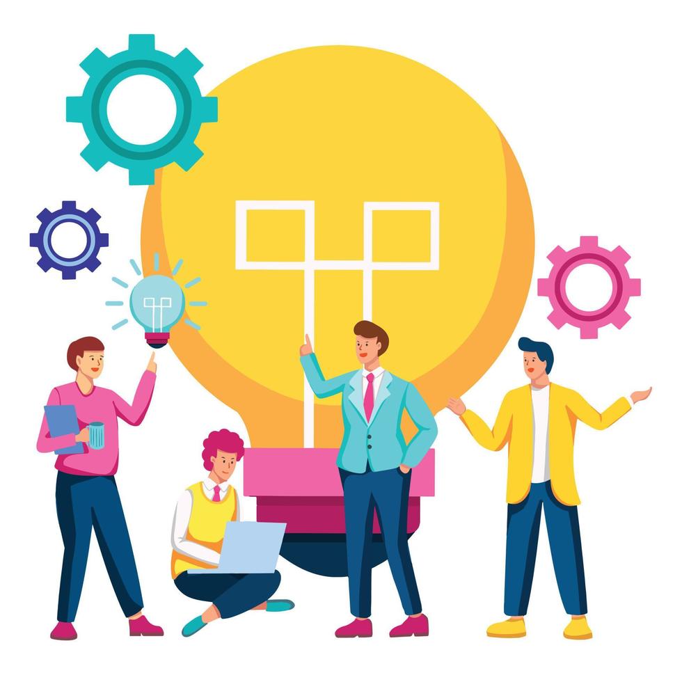 Brainstorm, idea discussion concept. Business team finding solution, thinking, sharing offers ...