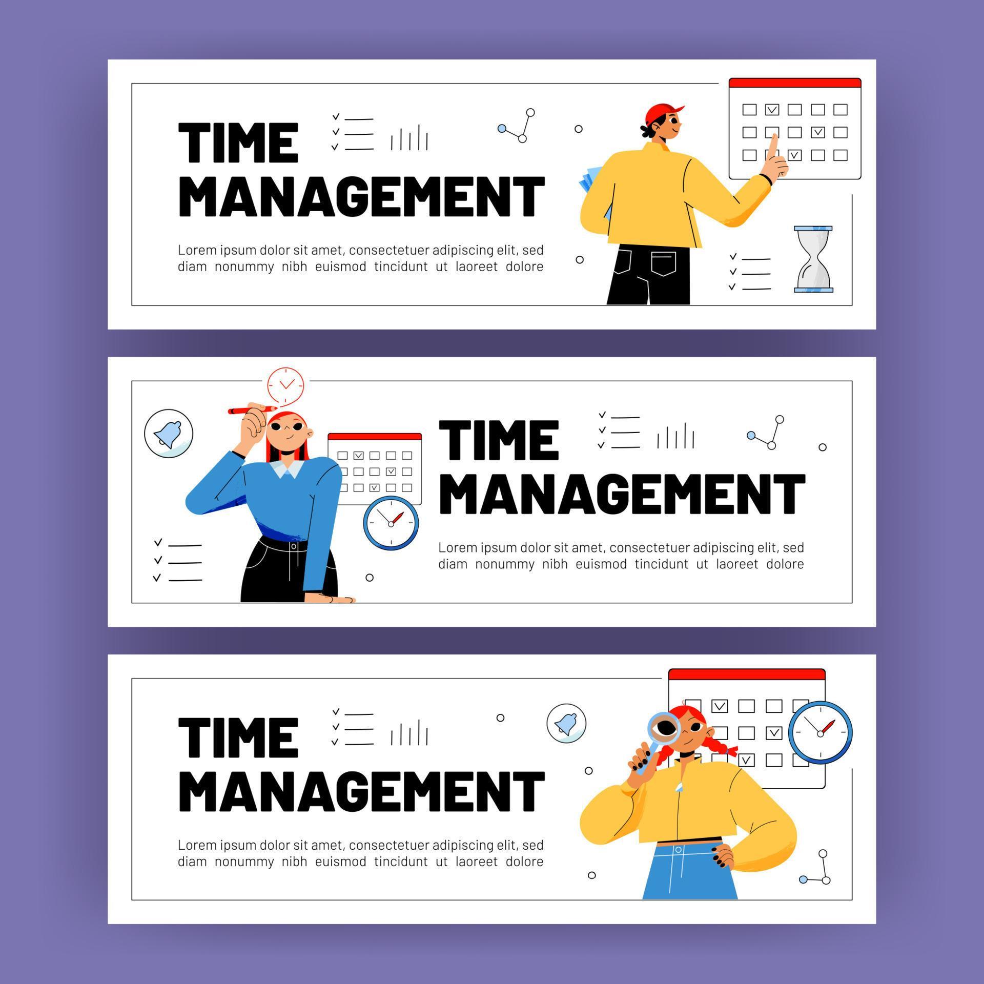 Time management posters with workers and calendar 13455147 Vector Art ...