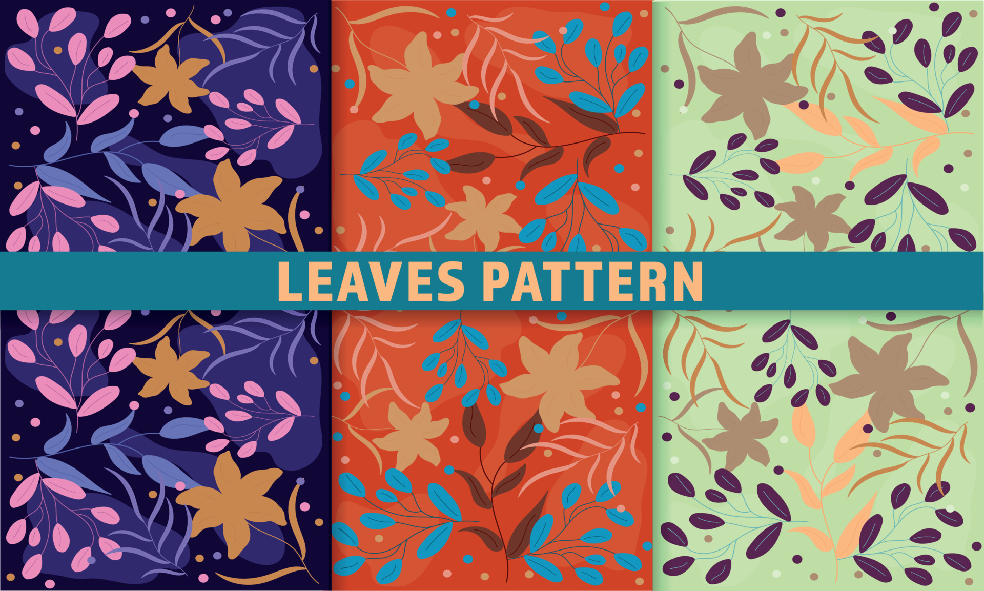 Set of hand-drawn abstract leaf patterns on a dark, bright background ...