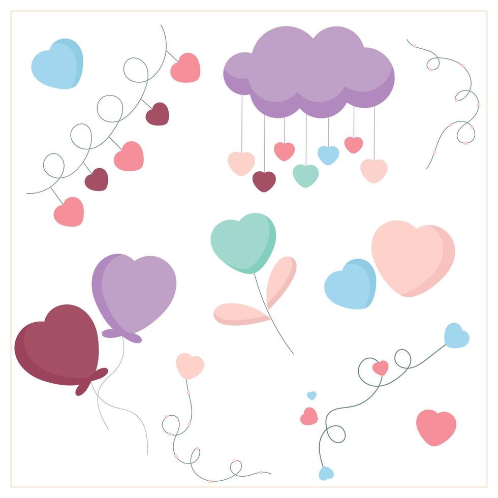 A set of different hearts in light color. Valentines Day, love ...