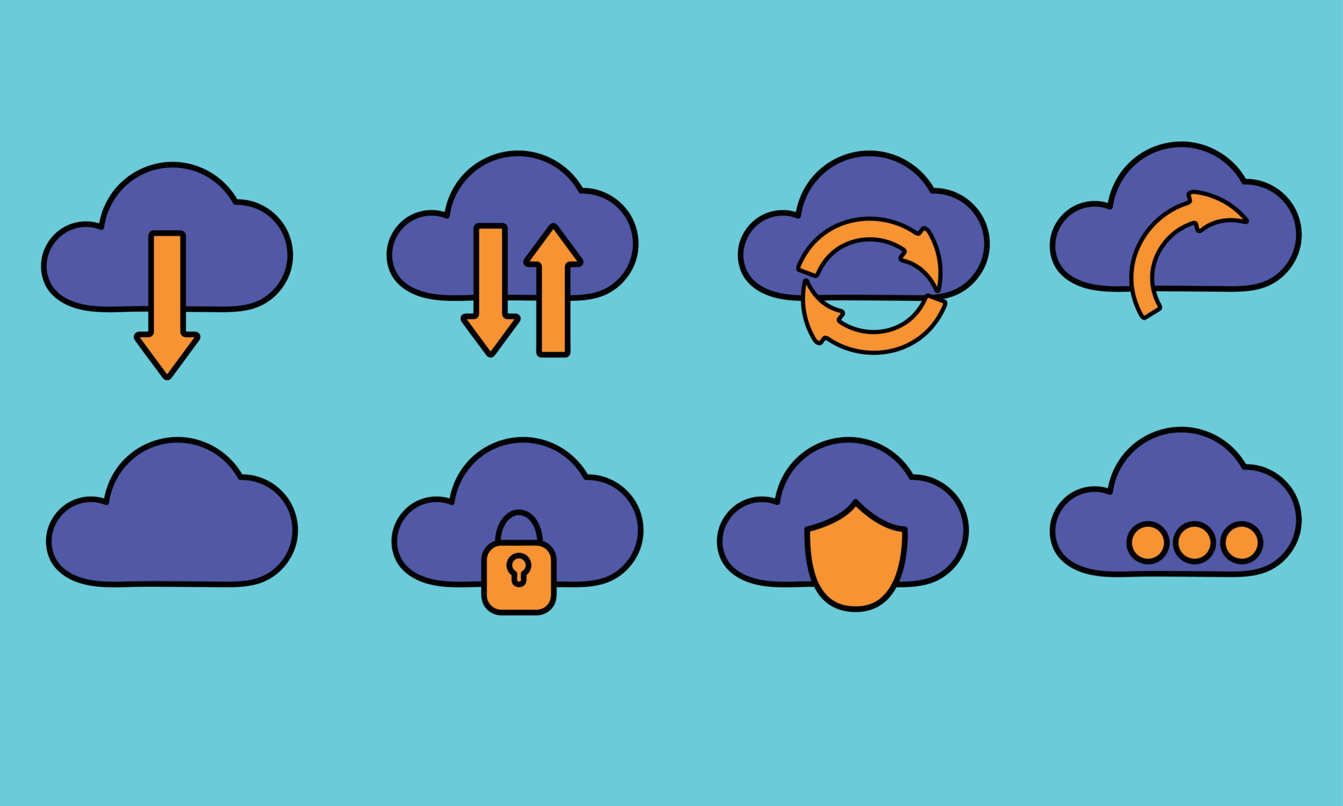 A set of cloud loading icons in blue, yellow. Cloud data. 13462014 ...