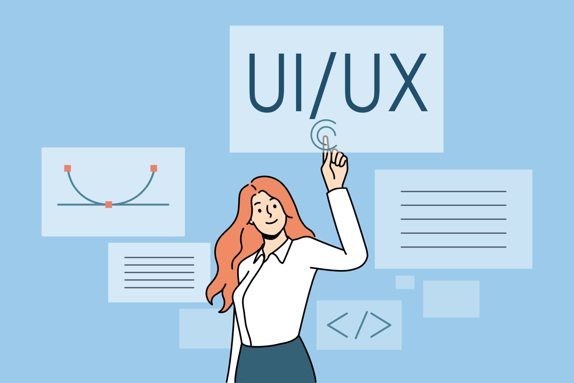 User Interface And Experience Concept Young Woman Web Designer