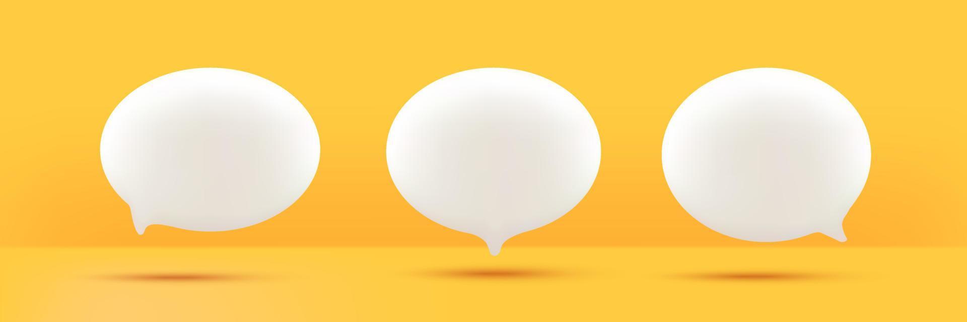 Set of 3D cute white speech bubble icons, isolated on yellow background ...