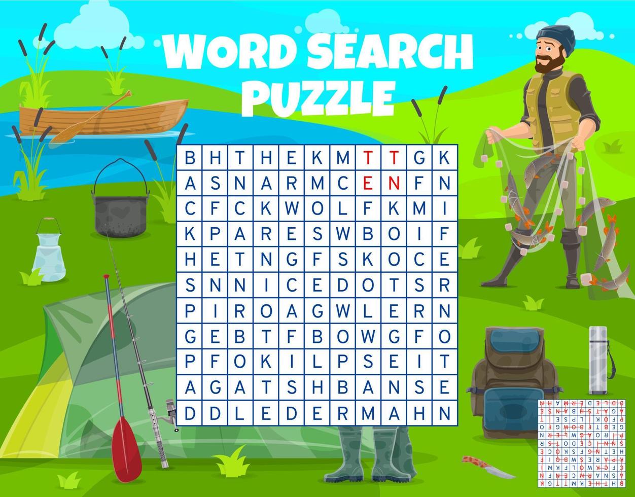 Fishing sport and camping, word search puzzle game 13467365 Vector Art ...