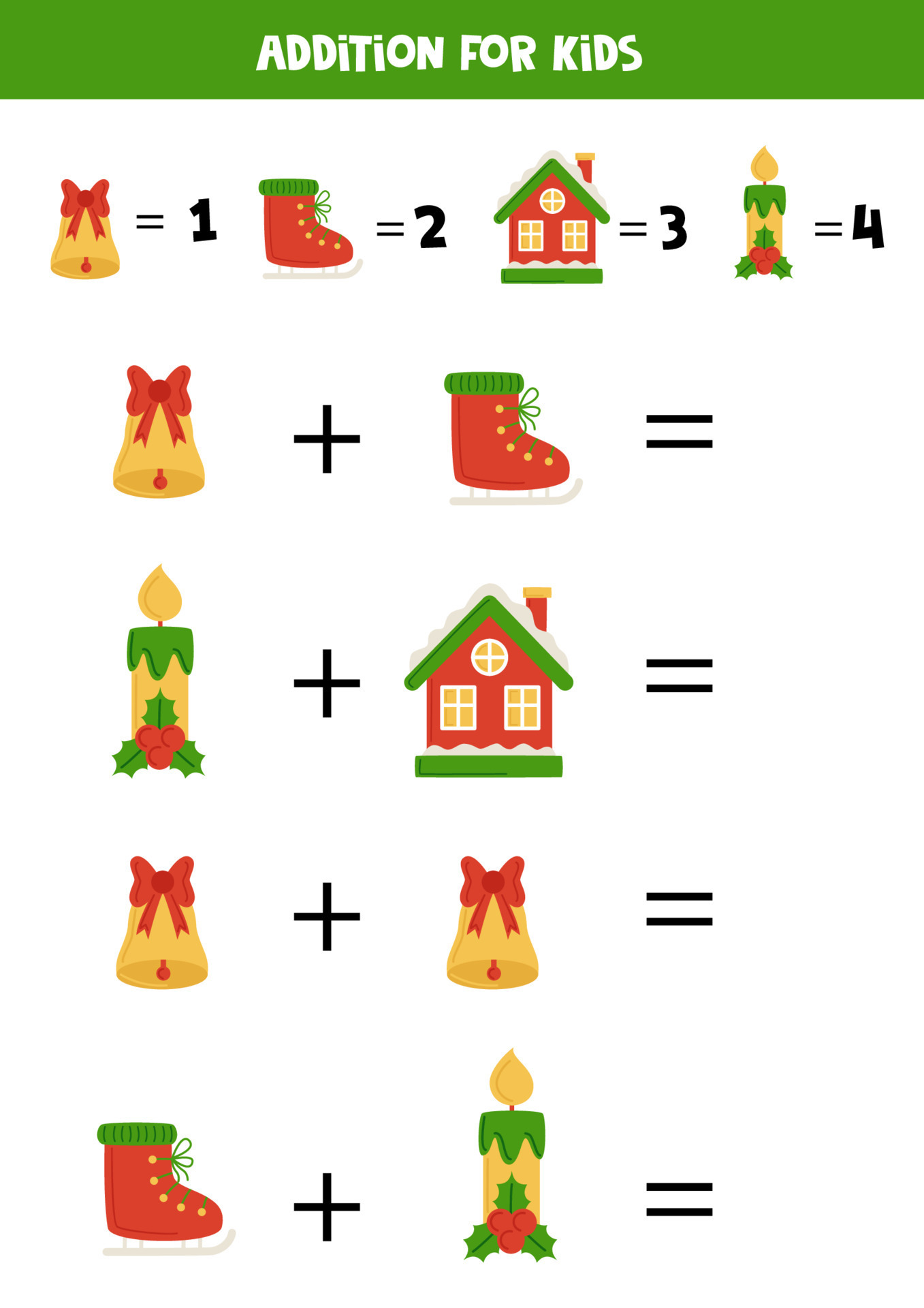 Addition for kids with hand drawn Christmas items. 13468117 Vector Art ...