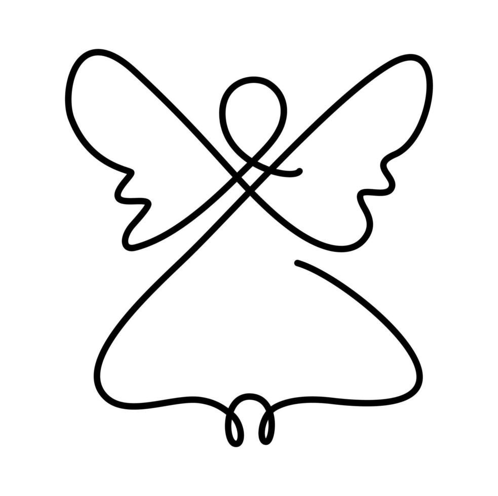 Simple Vector Christmas Angel With Wings Continuous Line Drawing Small Tattoo Print For