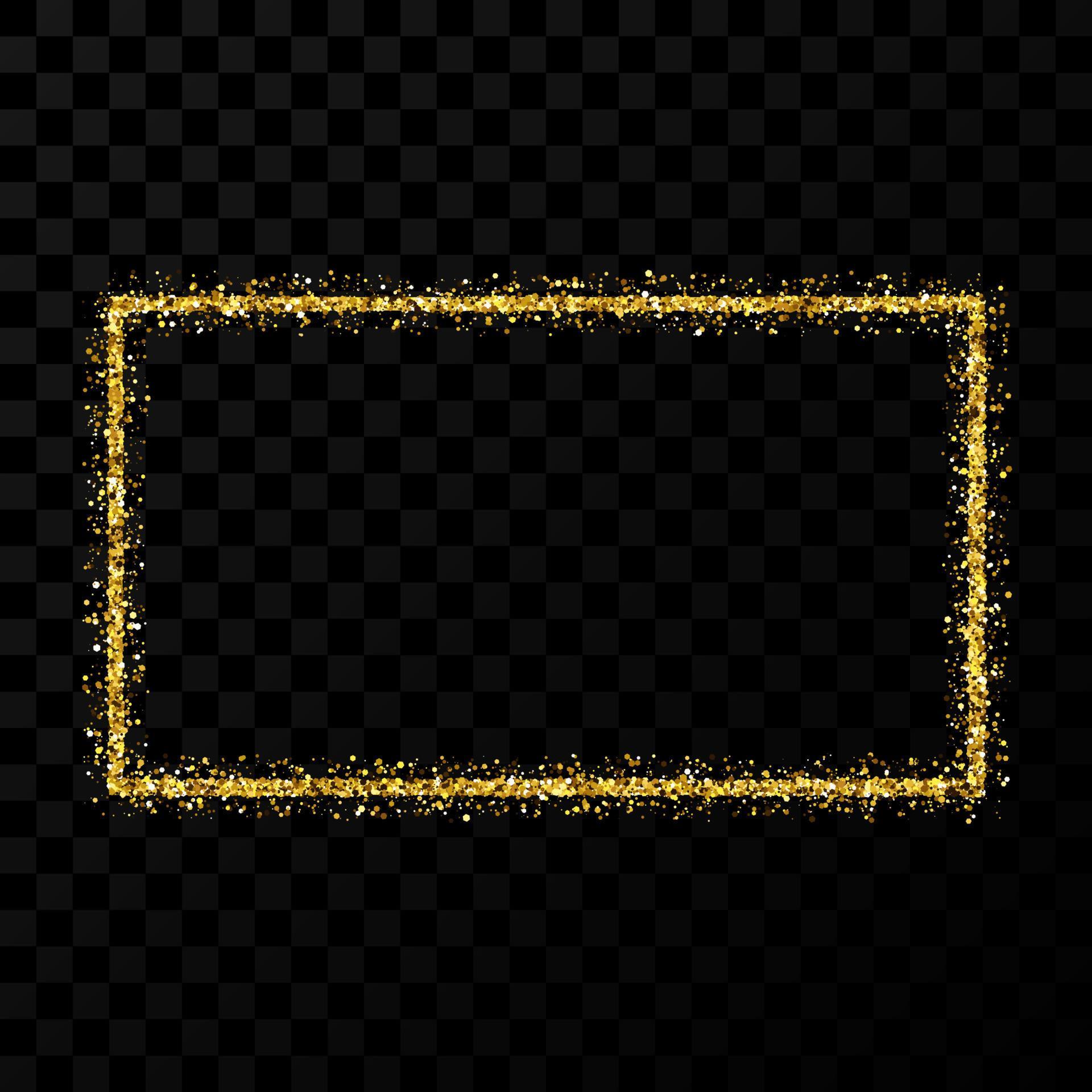 Gold glitter frame. Rectangle vertical frame with shiny sparkles on dark transparent background ...