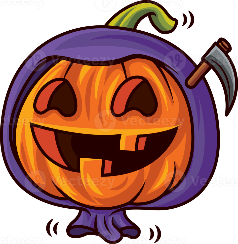 Happy Halloween With Cartoon Cute Funny Pumpkin Wearing Grim Reaper Costume 13473526 Png