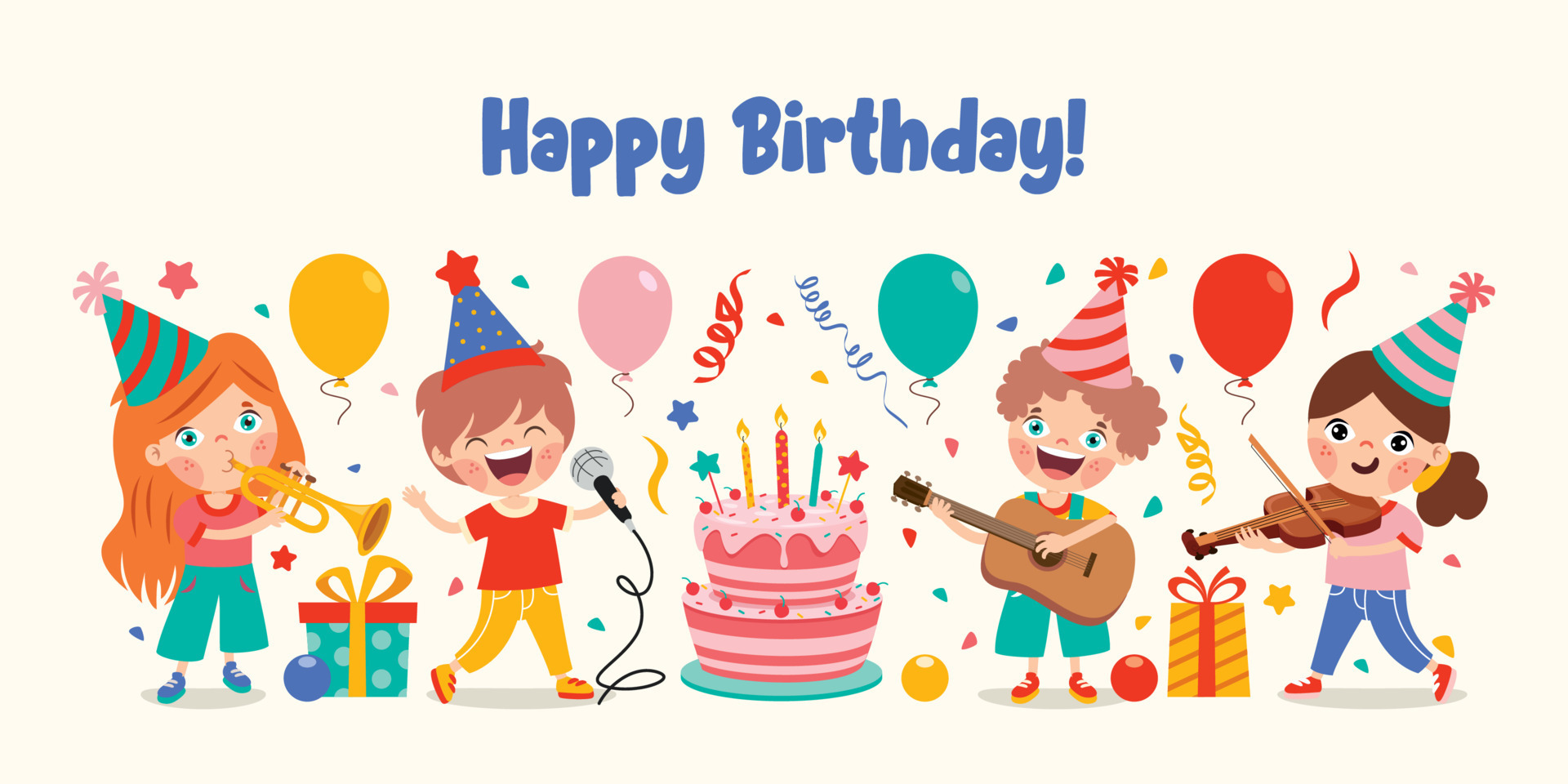 Cartoon Kids Celebrating Birthday Party 13474272 Vector Art at Vecteezy