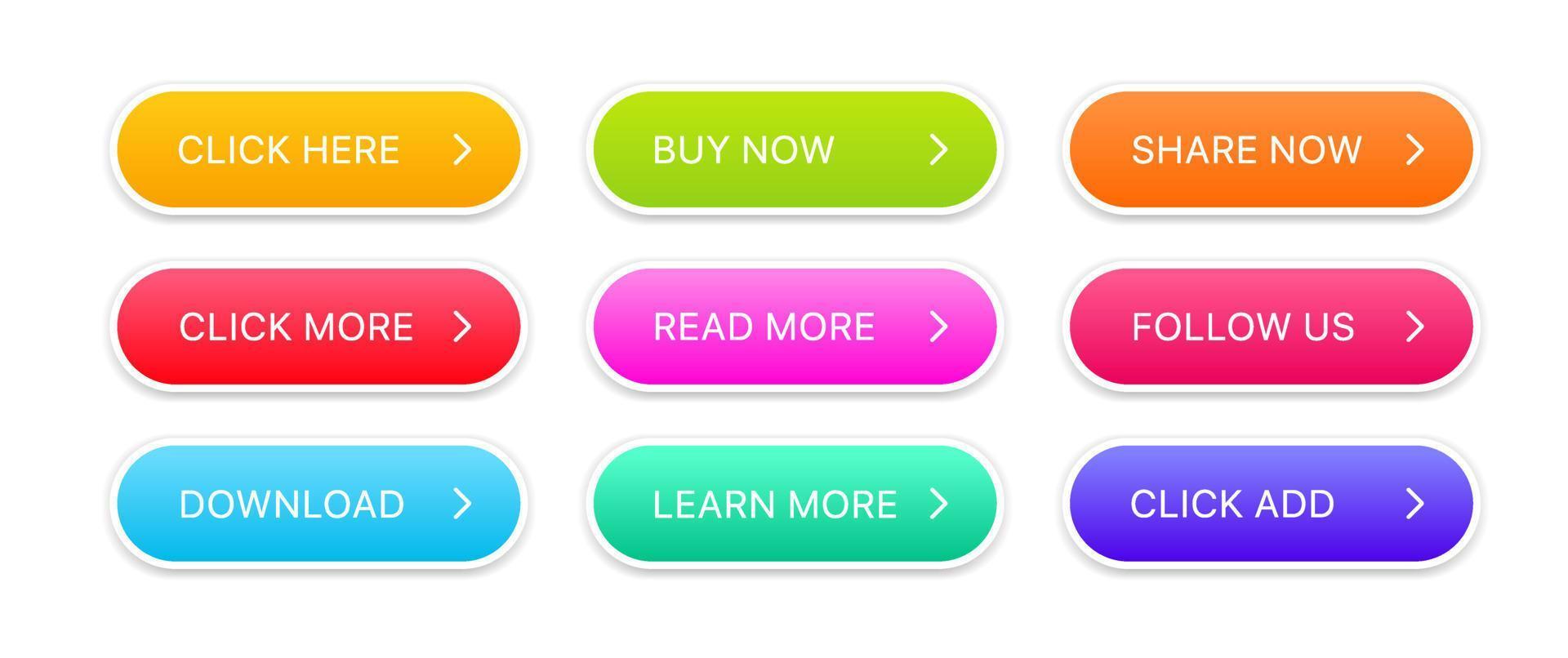 Click Here Web Buttons Set Of Action Button Read Share Follow Buy Learn Download Click Button