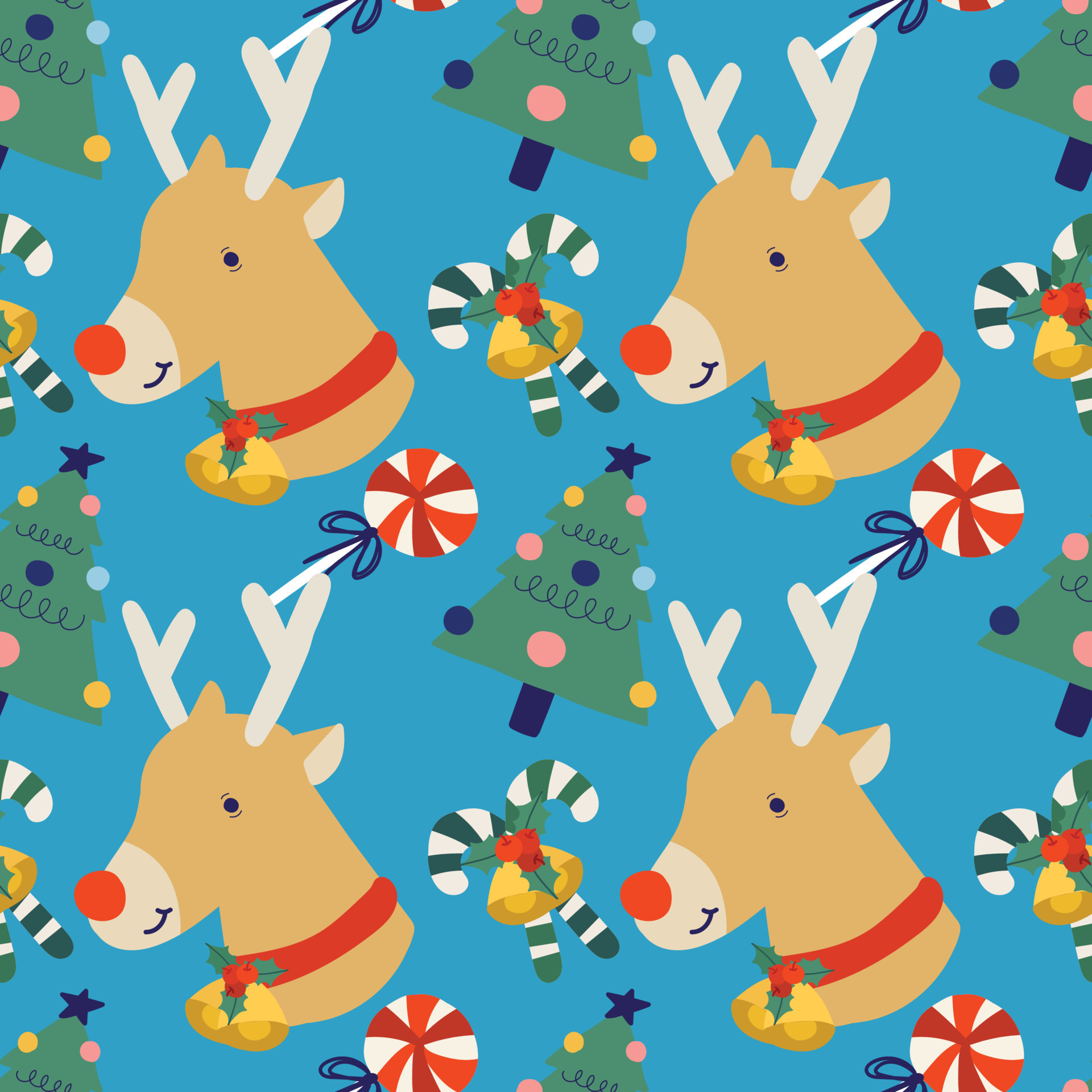 Handraw Christmas Elements Design Pattern Blue Wallpaper 13475816