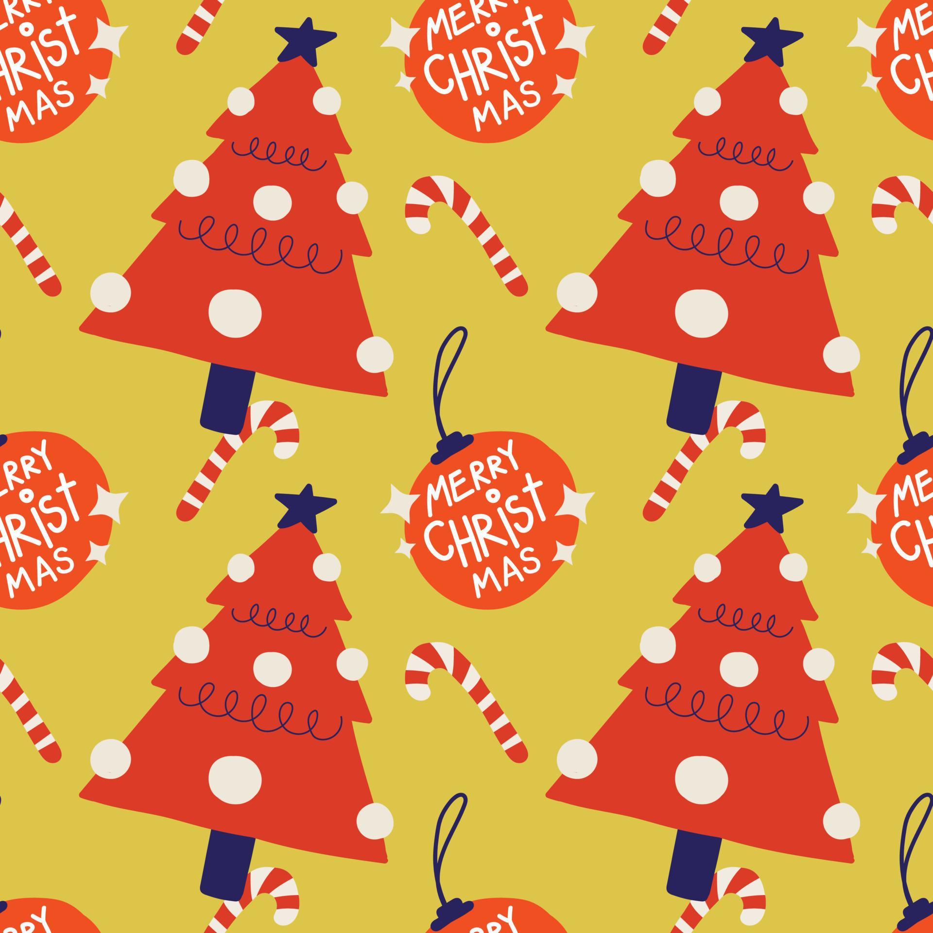 Handraw Christmas Elements Design Seamless Pattern Yellow Background