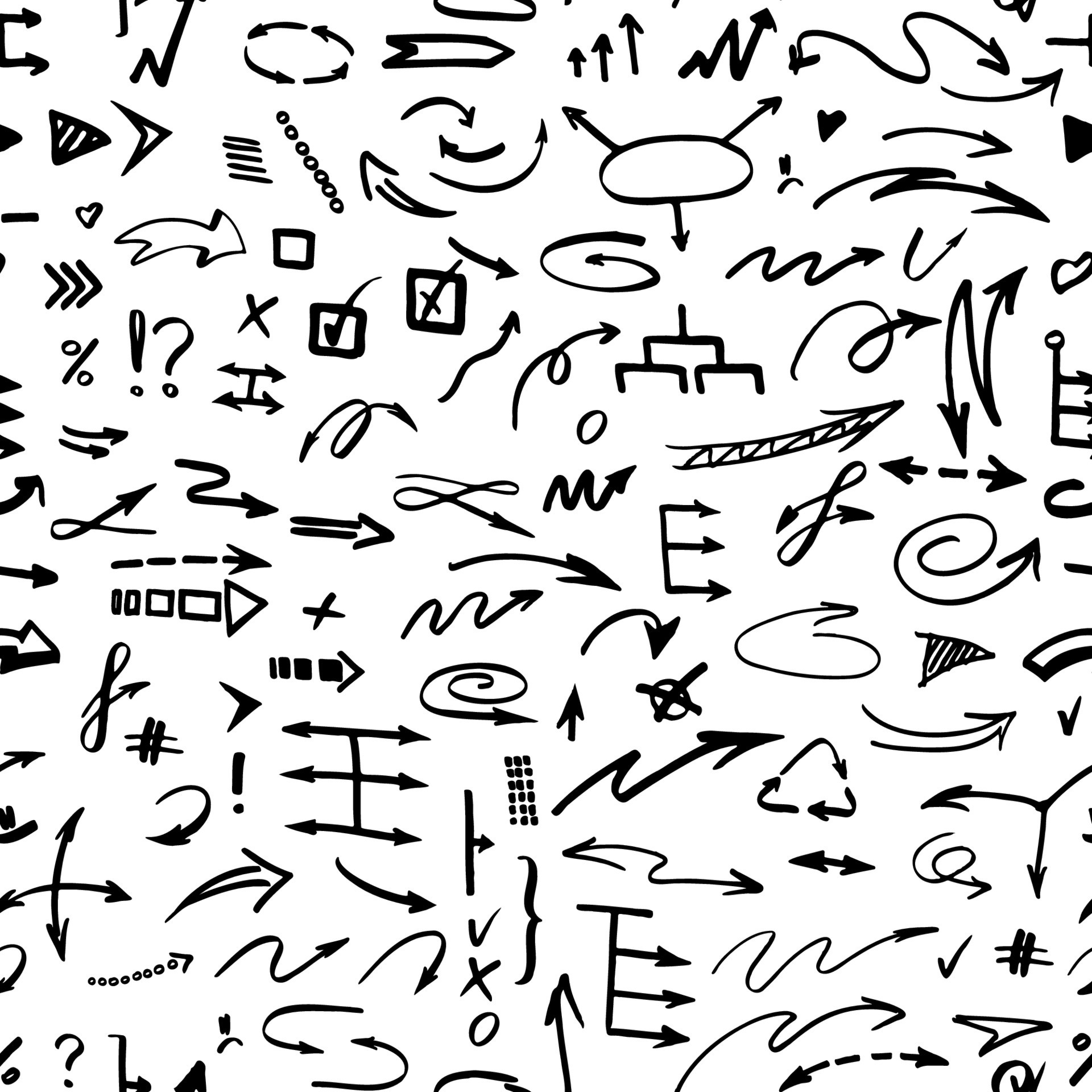 Vector Arrow Seamless Pattern Hand Drawn Doodle Wavy And Curve Pointer