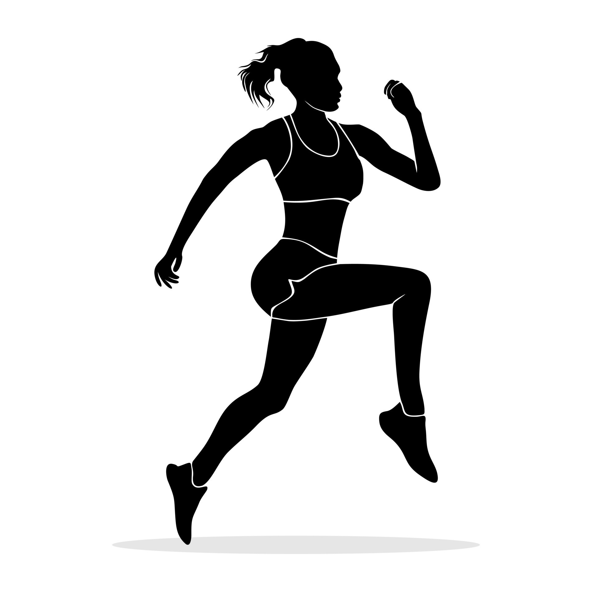 Young girl running isolated on a white background. Vector silhouette ...