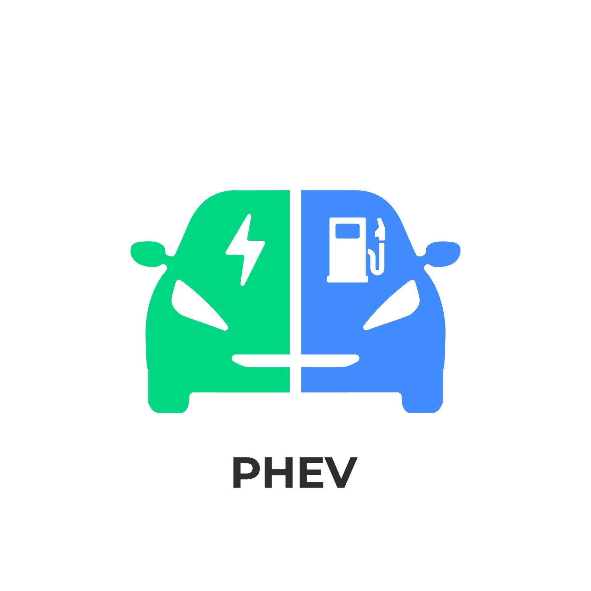 Plug-in hybrid electric vehicles PHEV icon, Half section part of Electric energy and fuel engine ...