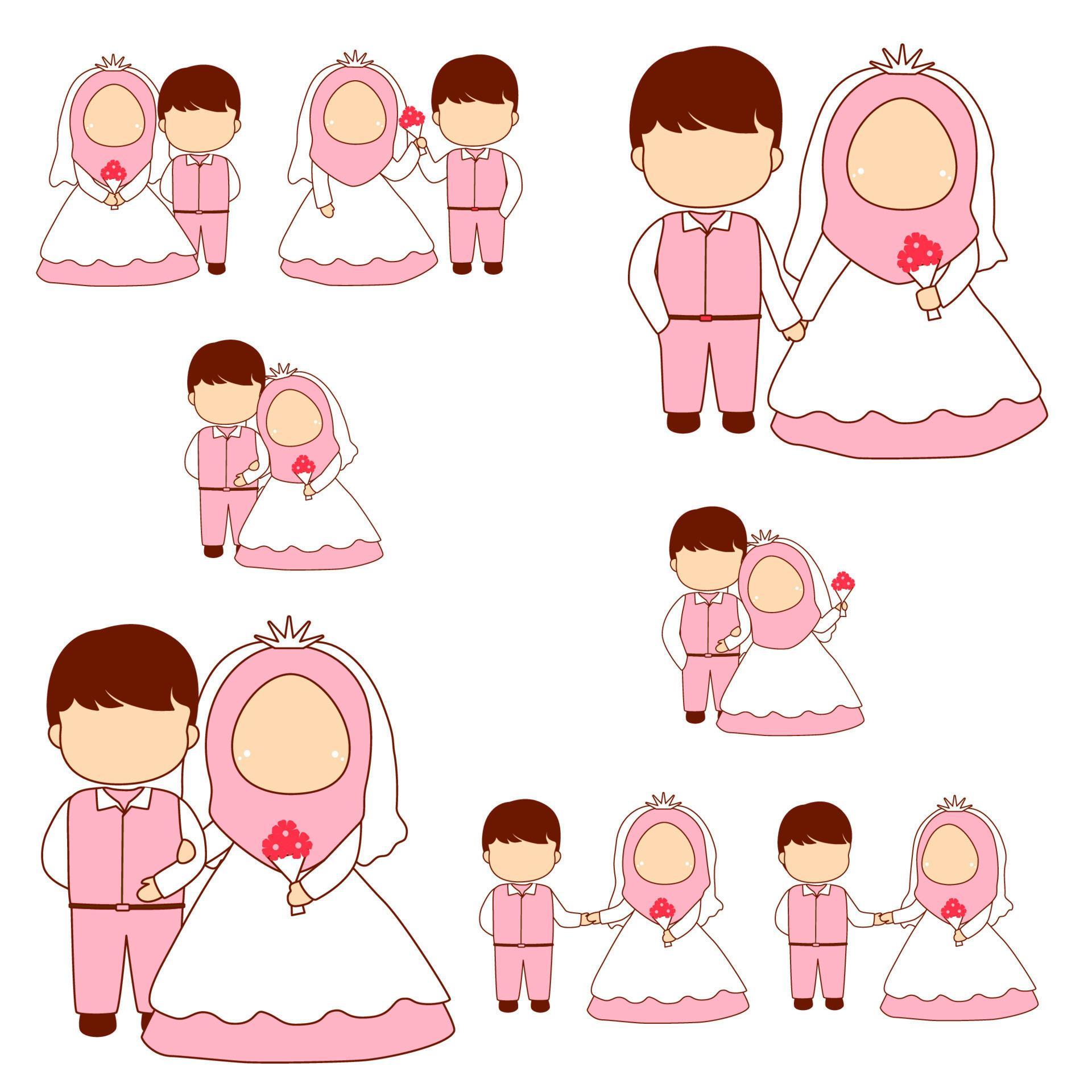 Muslim wedding couple collection 13482761 Vector Art at Vecteezy