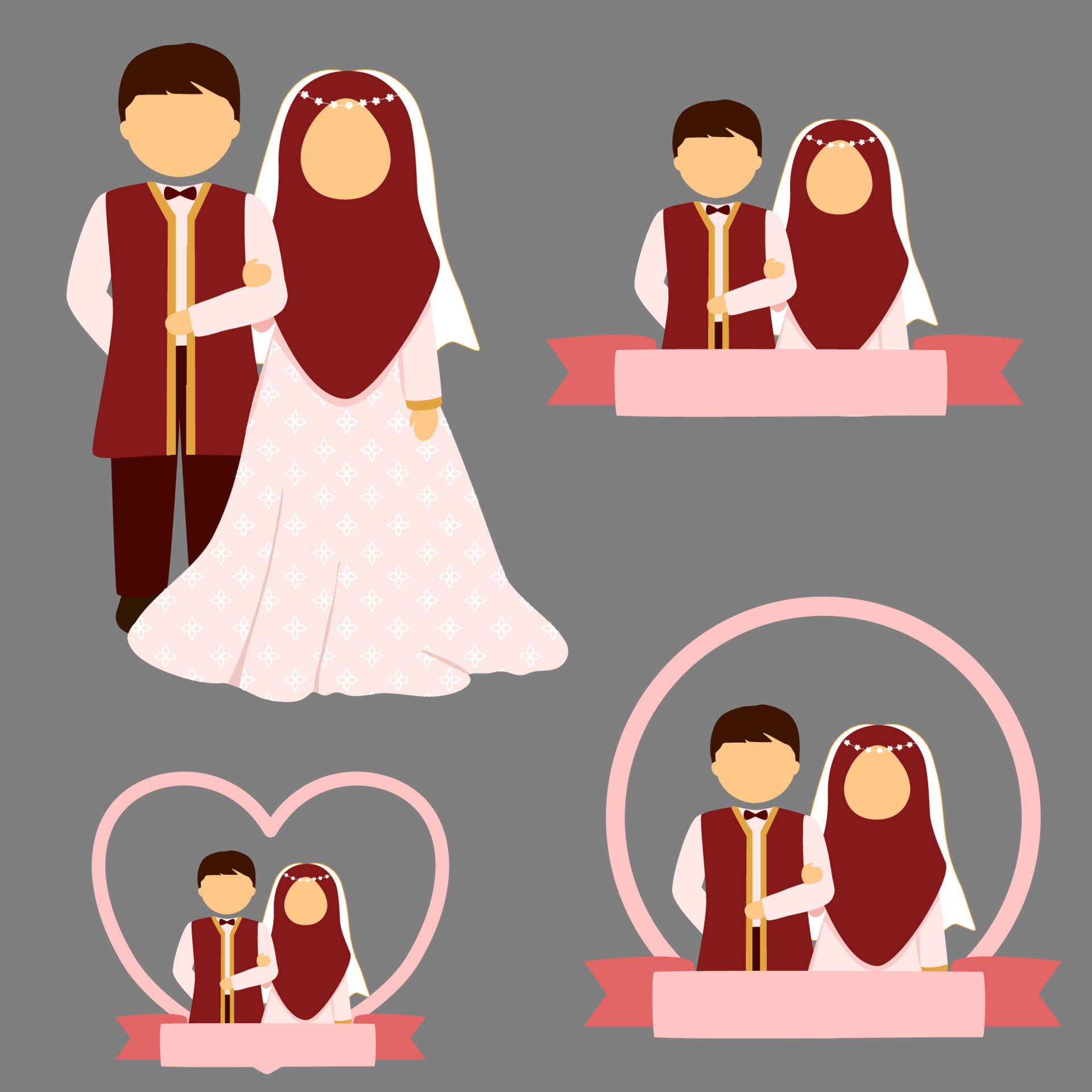 Muslim wedding couple collection 13482775 Vector Art at Vecteezy
