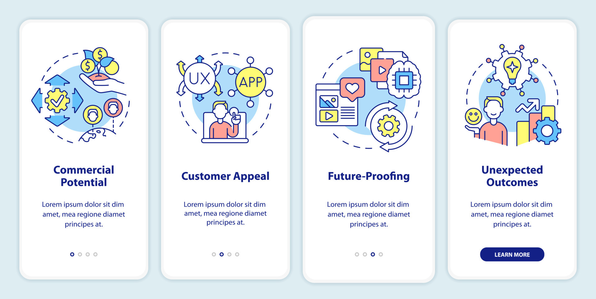 Digital First Mindset Importance Onboarding Mobile App Screen Walkthrough 4 Steps Graphic