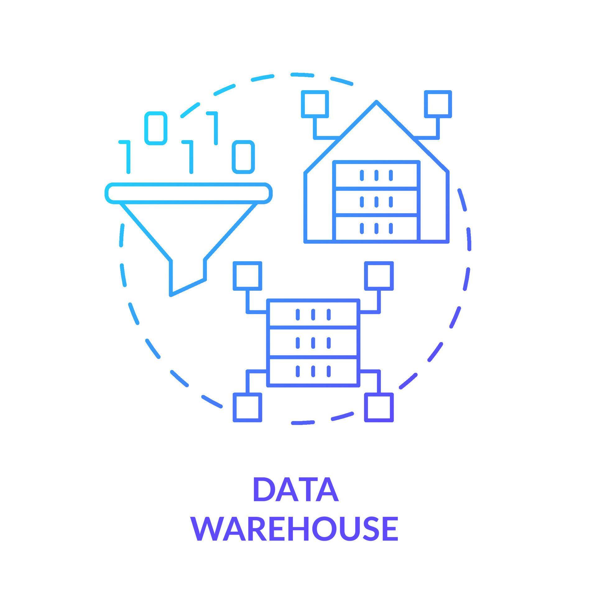 Data warehouse blue gradient concept icon. Information repository abstract idea thin line ...