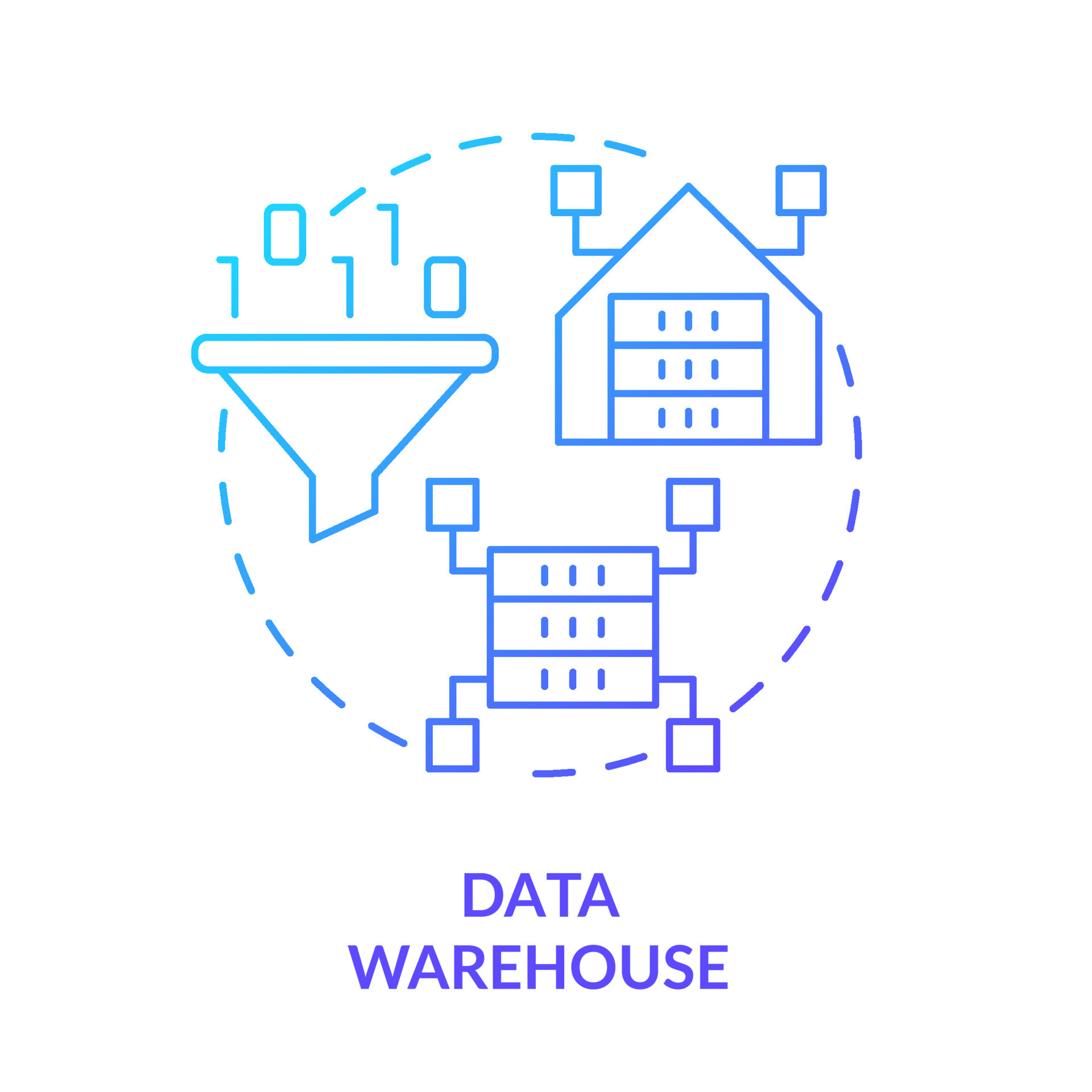 Data warehouse blue gradient concept icon. Information repository ...