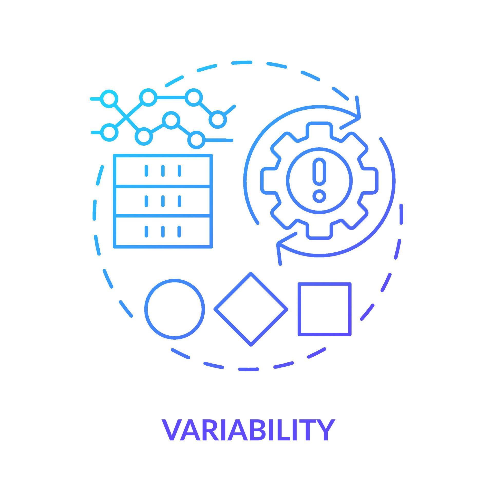 Variability blue gradient concept icon. Big data characteristic ...