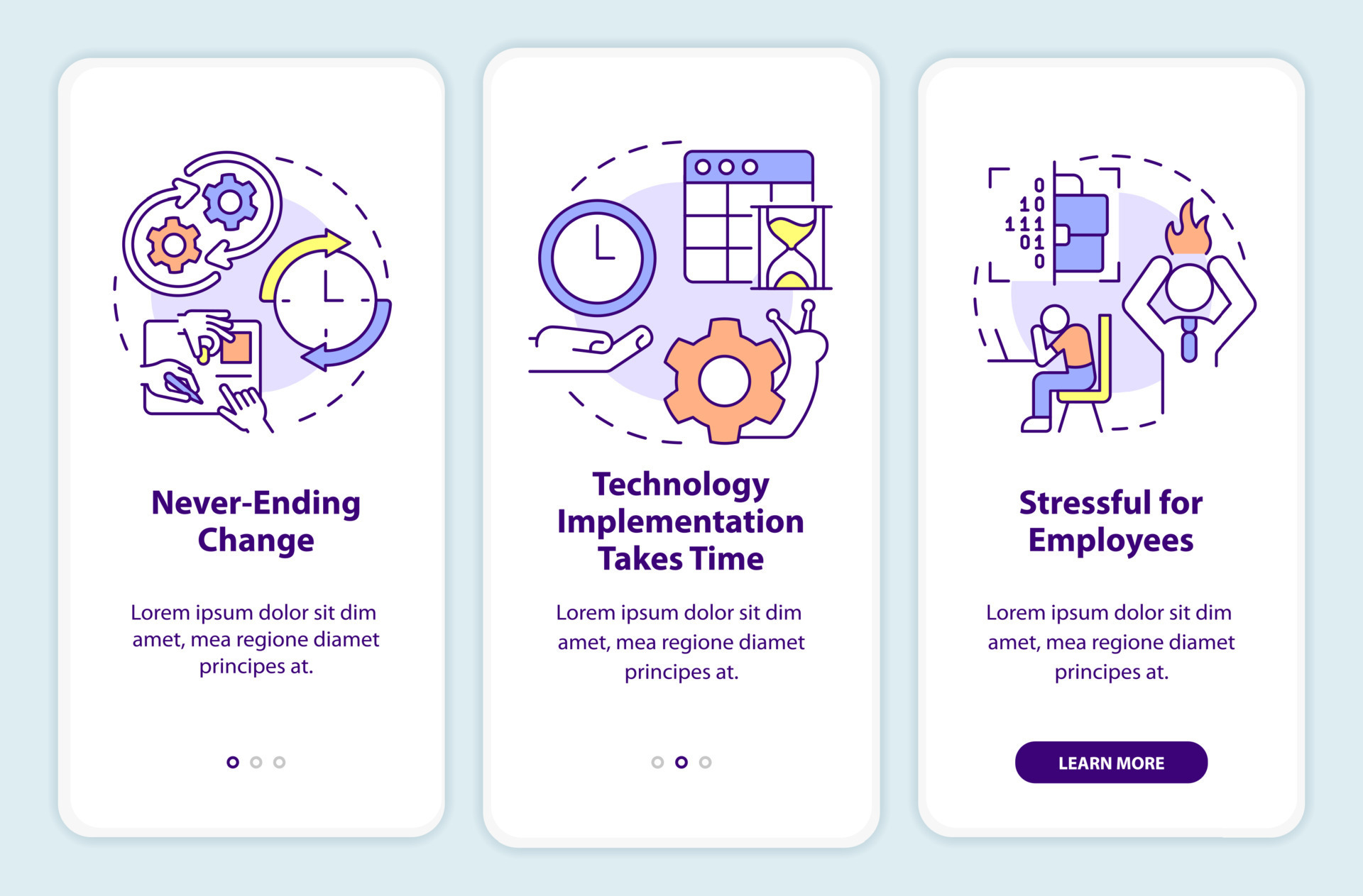 Digital Transformation Cons Onboarding Mobile App Screen Walkthrough 3 Steps Graphic