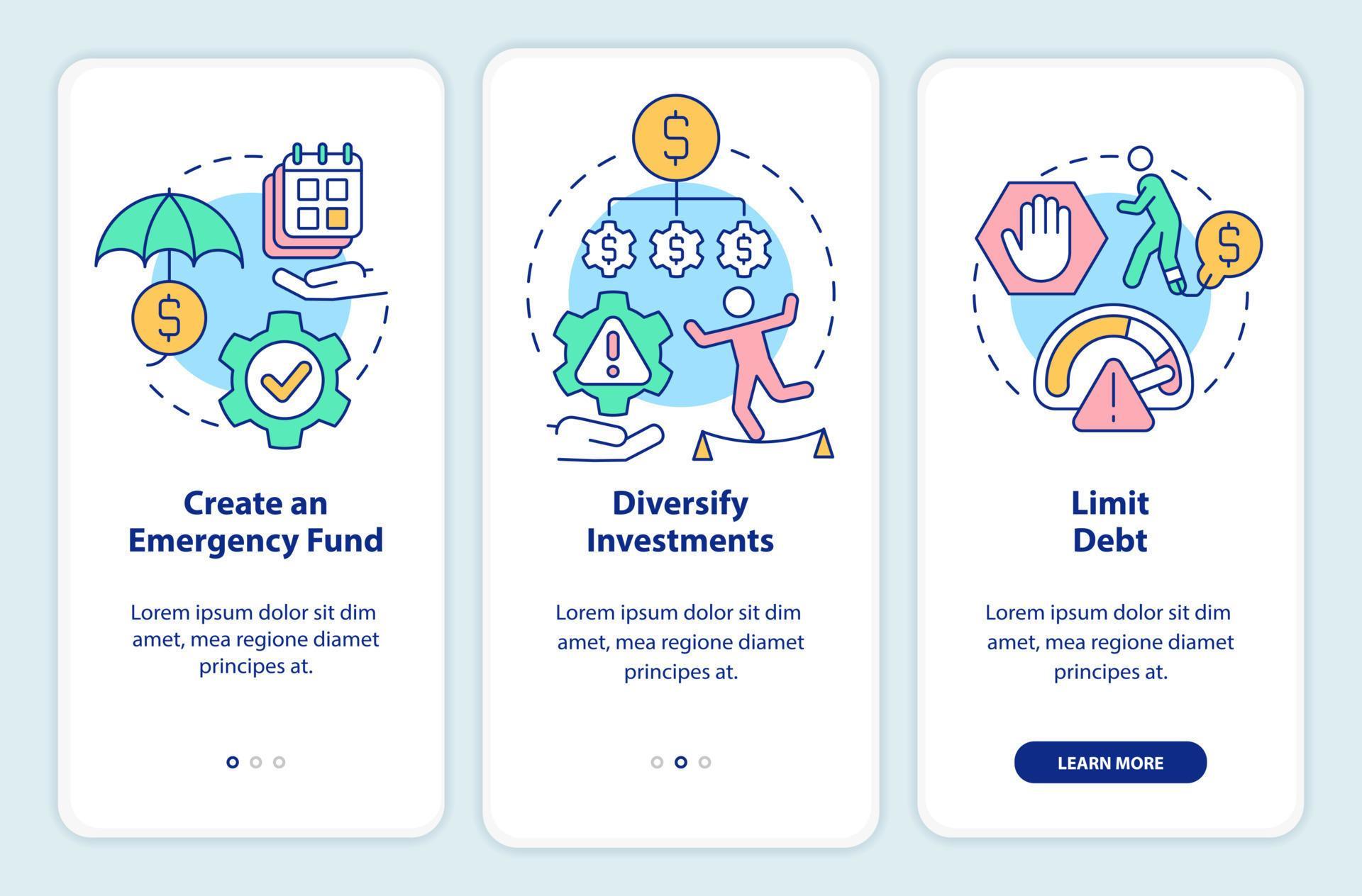 Additional Steps To Risk Management Onboarding Mobile App Screen Walkthrough 3 Steps Graphic