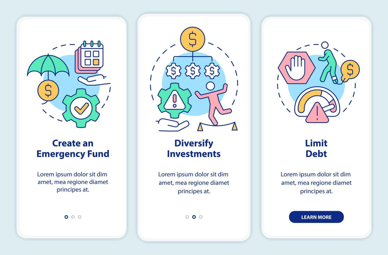 Additional Steps To Risk Management Onboarding Mobile App Screen Walkthrough 3 Steps Graphic