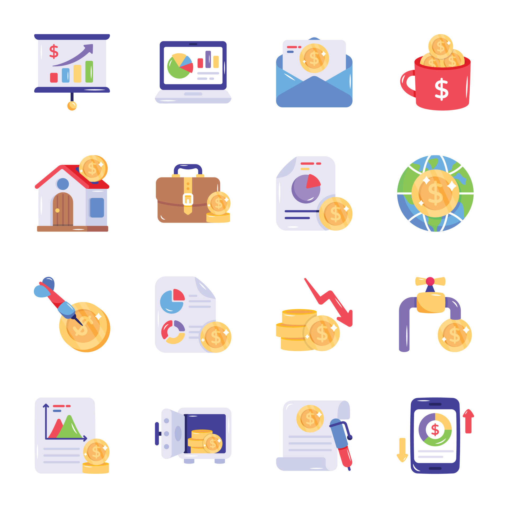 Pack of Finance Flat Icons 13498138 Vector Art at Vecteezy