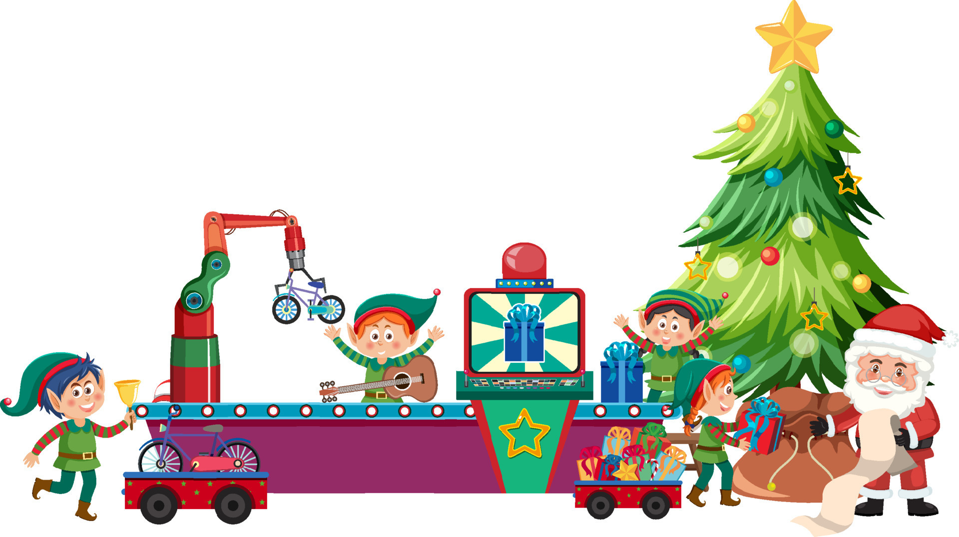 duende y santa claus preparando regalo para navidad 13500062 Vector en ...