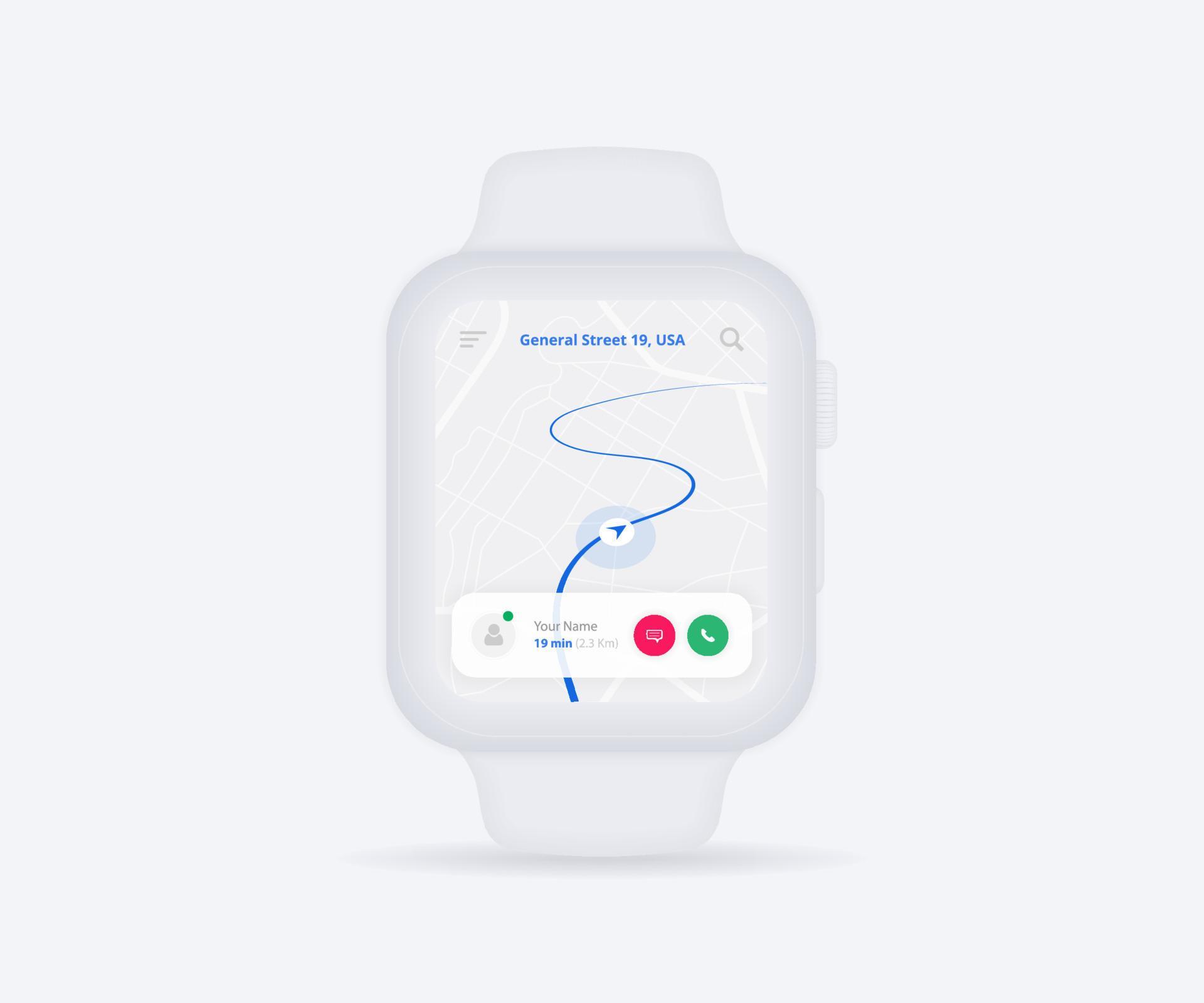 Smartwatch Map GPS navigation app ux ui concept, clock map application, App search map ...