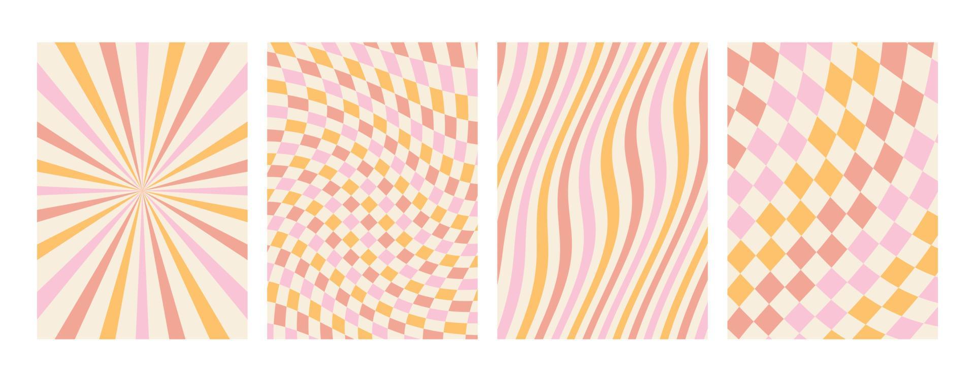 Groovy rainbow pastel backgrounds. Chessboard, grid, waves, swirl ...