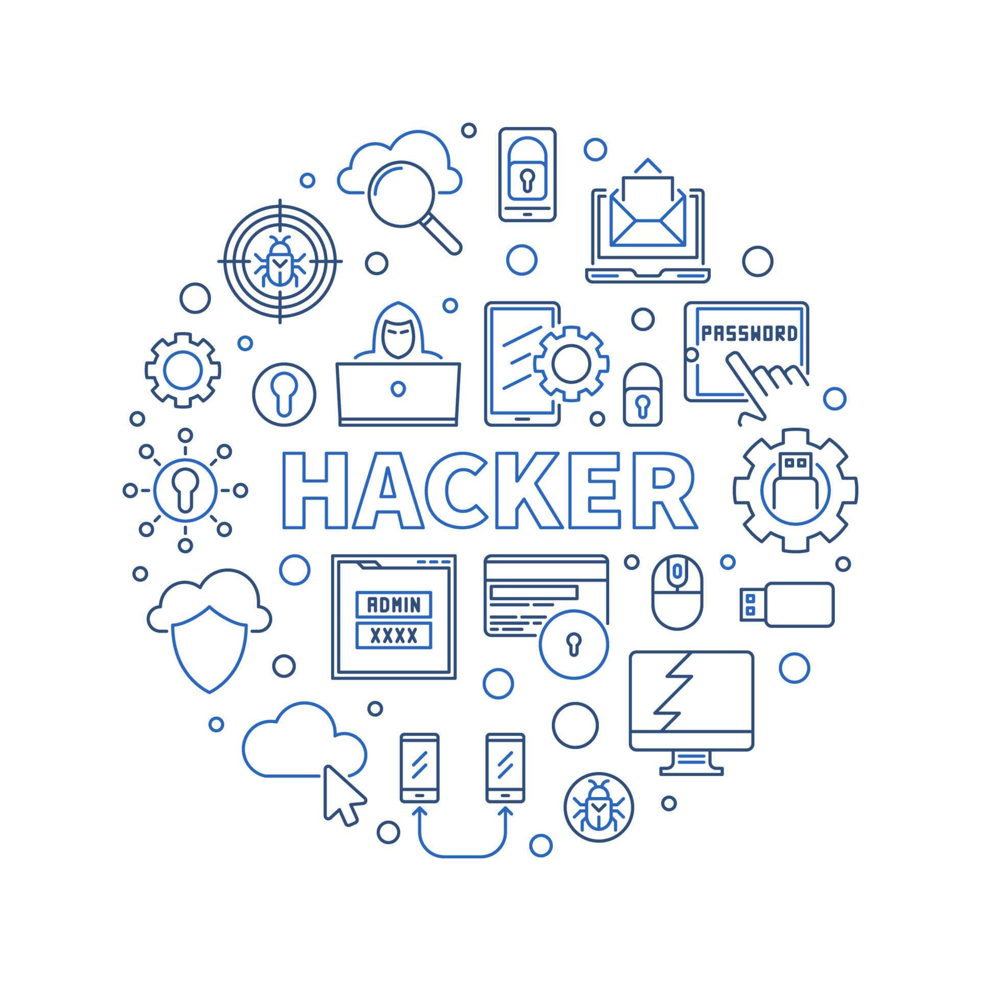Hacker vector round concept linear illustration 13507821 Vector Art at ...