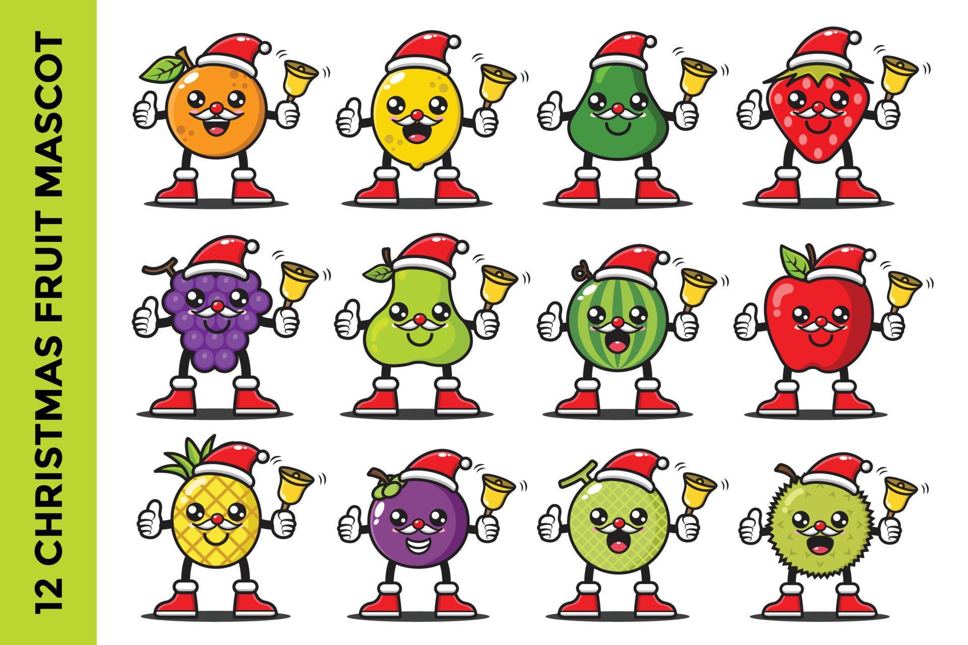 fruit mascot cartoon illustration celebrating christmas 13508396 Vector ...